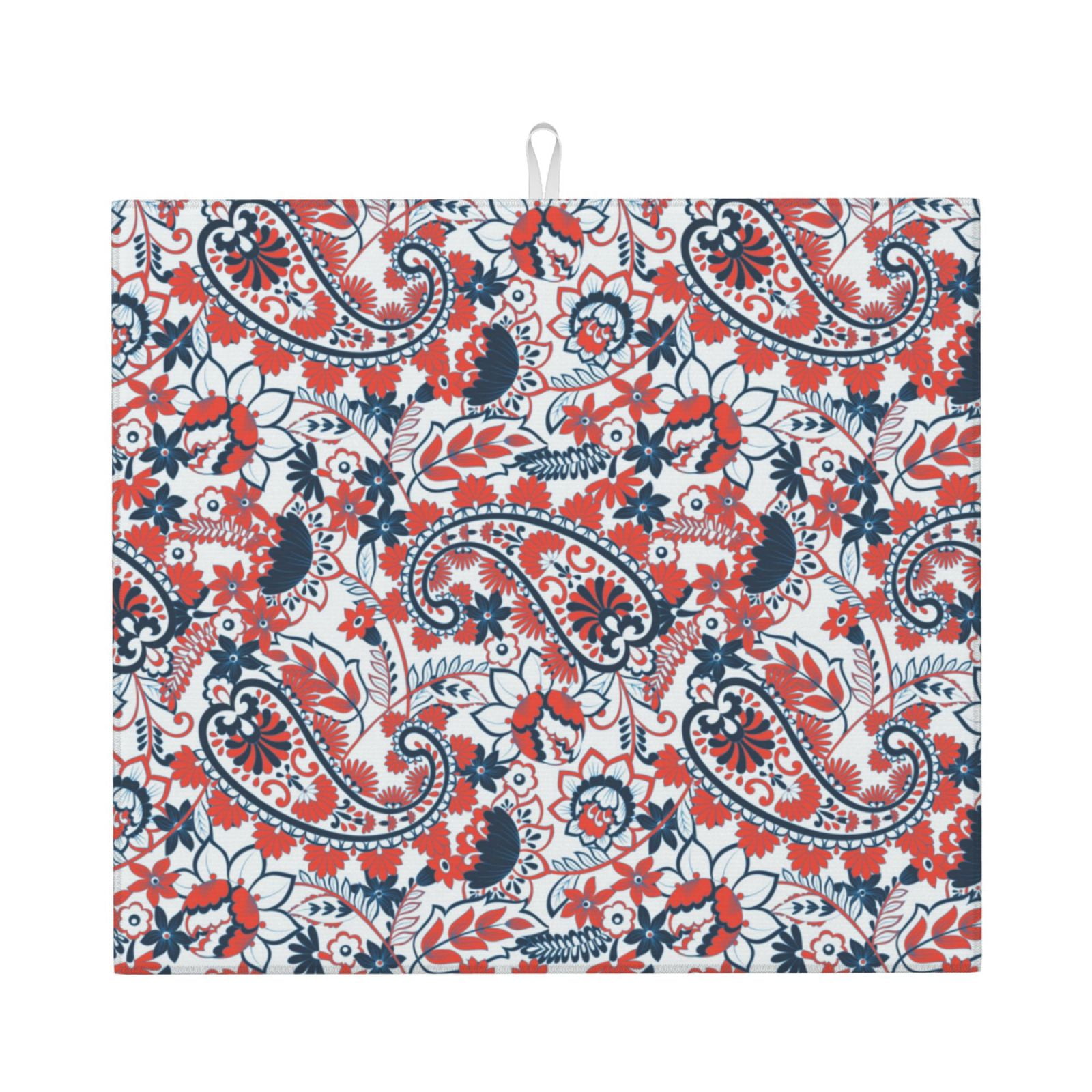 Dish Drying Mats for Kitchen Counter, Paisley design red 16x18in Dish ...