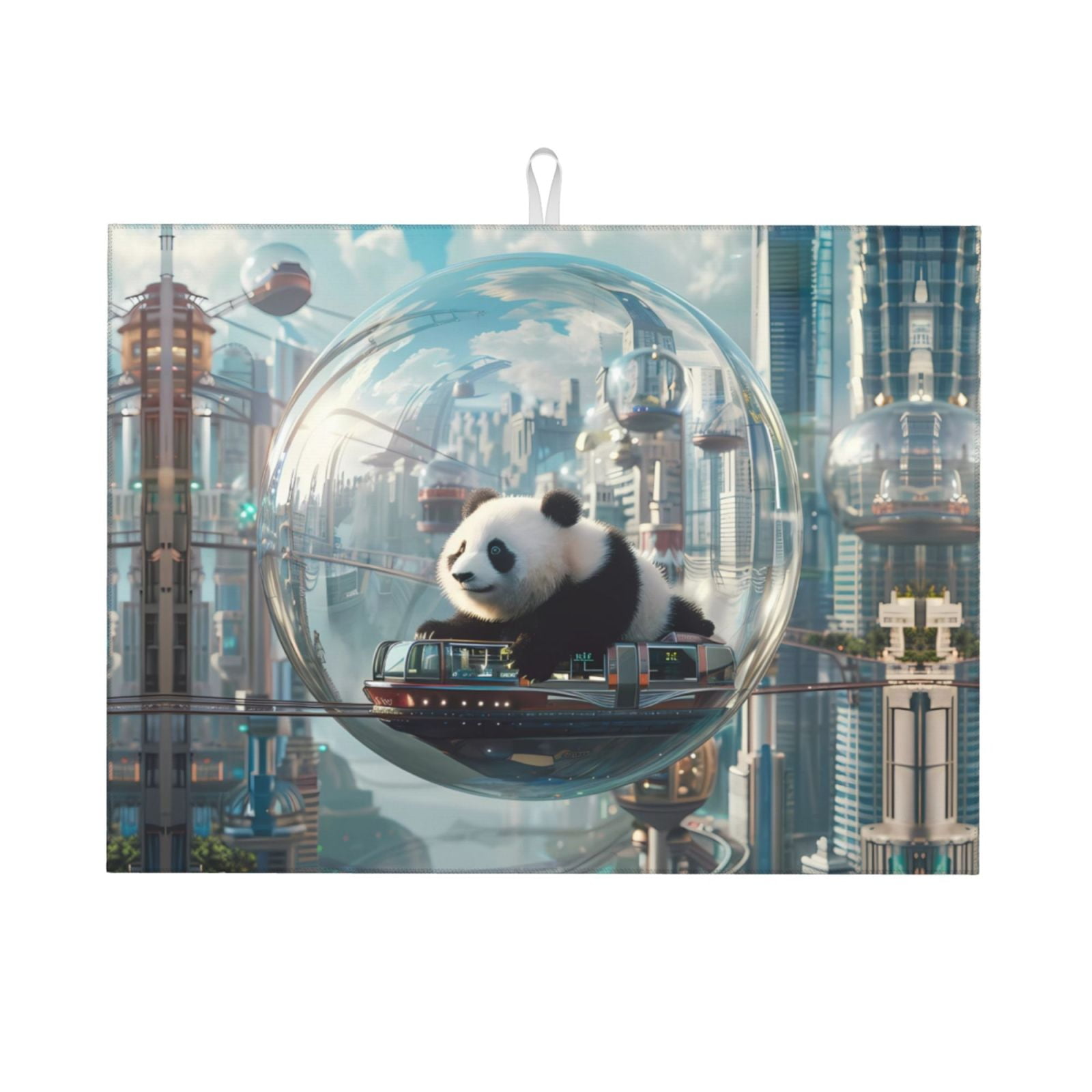 Dish Drying Mats for Kitchen Counter - Panda In Futuristic City 18x24in ...
