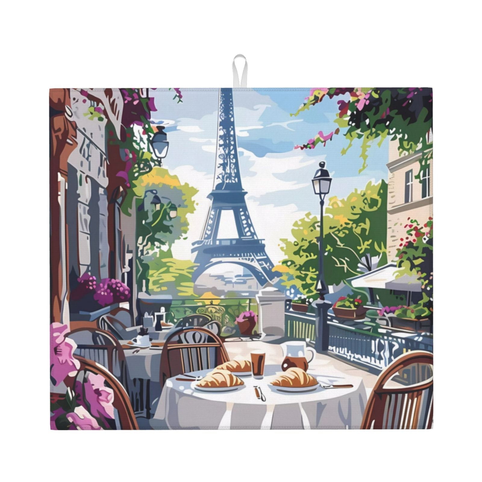 Dish Drying Mats for Kitchen Counter, Parisian Cafe With Eiffel 16x18in ...
