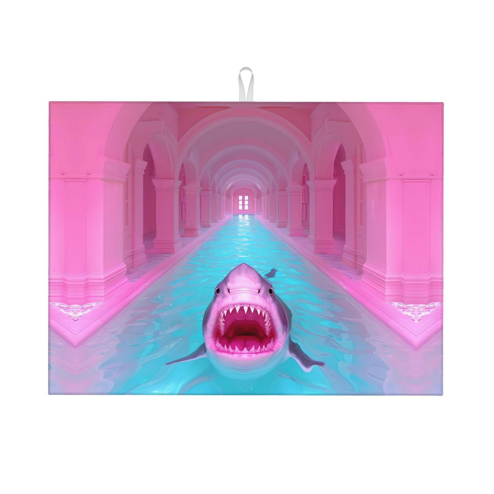 Dish Drying Mats for Kitchen Counter - Pink Shark Pool Fantasy 18x24in ...