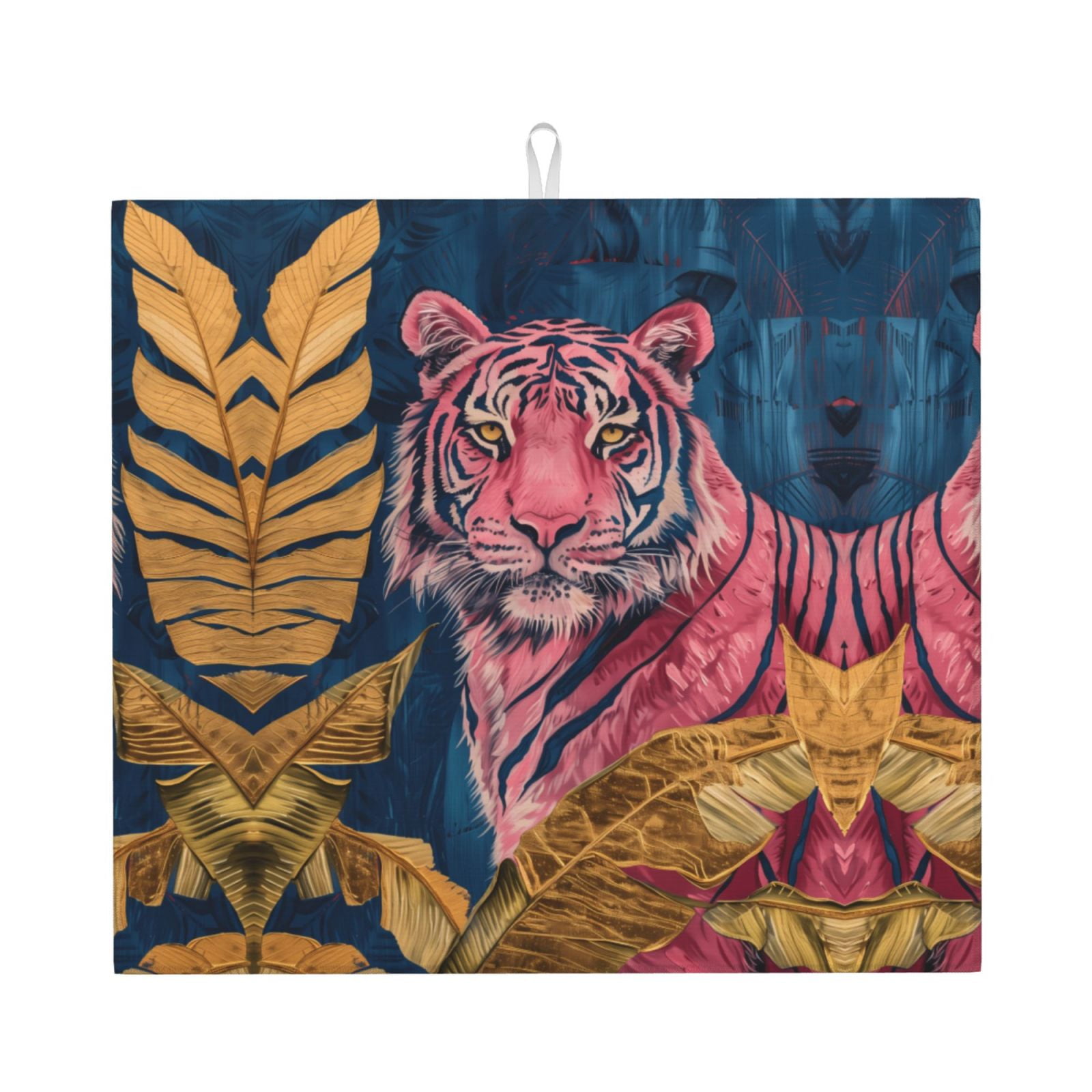 Dish Drying Mats for Kitchen Counter, Pink Tiger Gold Leaves 16x18in ...