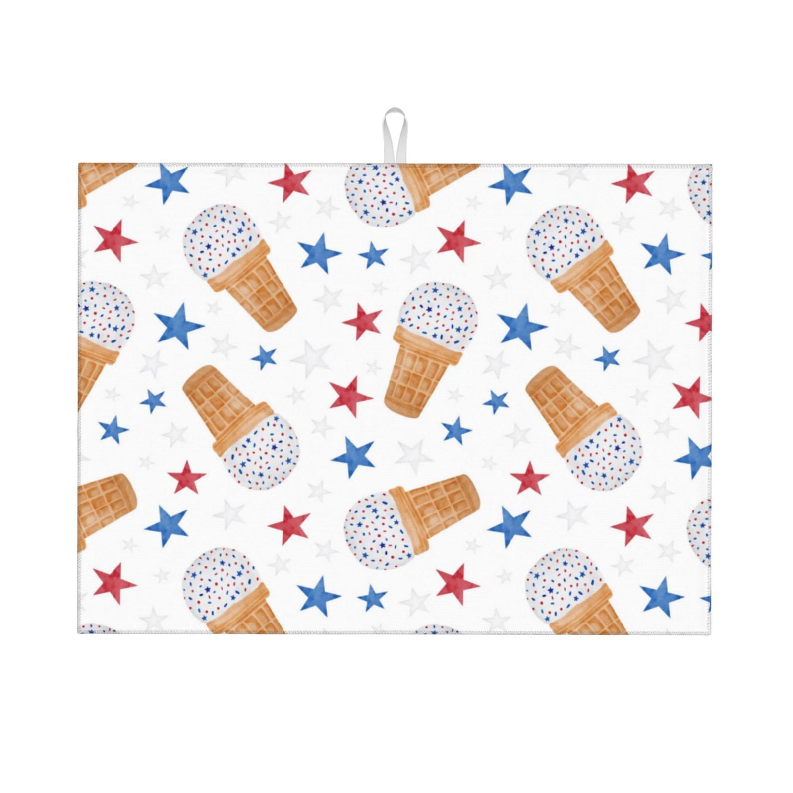 Dish Drying Mats for Kitchen Counter - Red Blue Stars Ice Cream Print ...