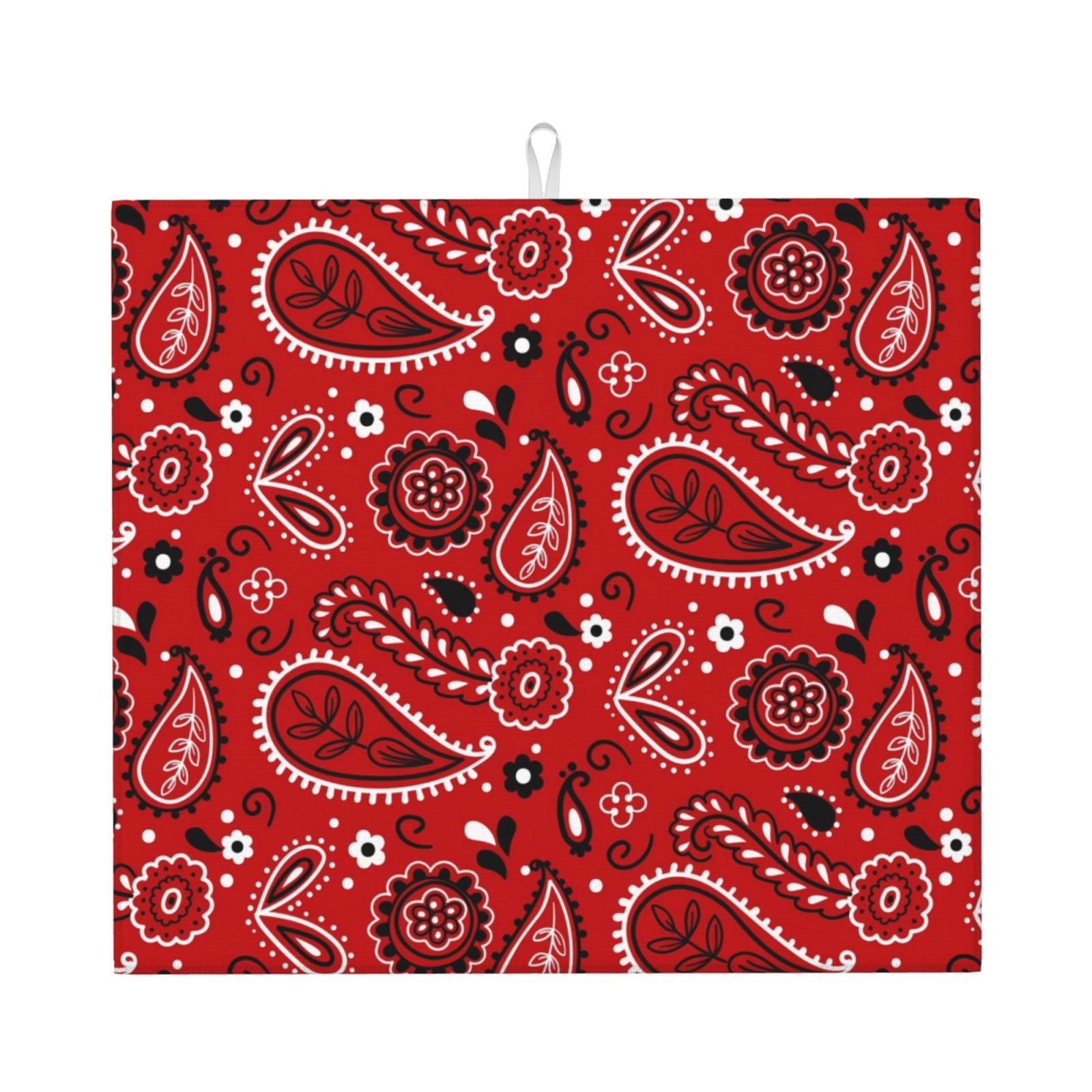 Dish Drying Mats for Kitchen Counter, Red Vintage Paisley Pattern ...