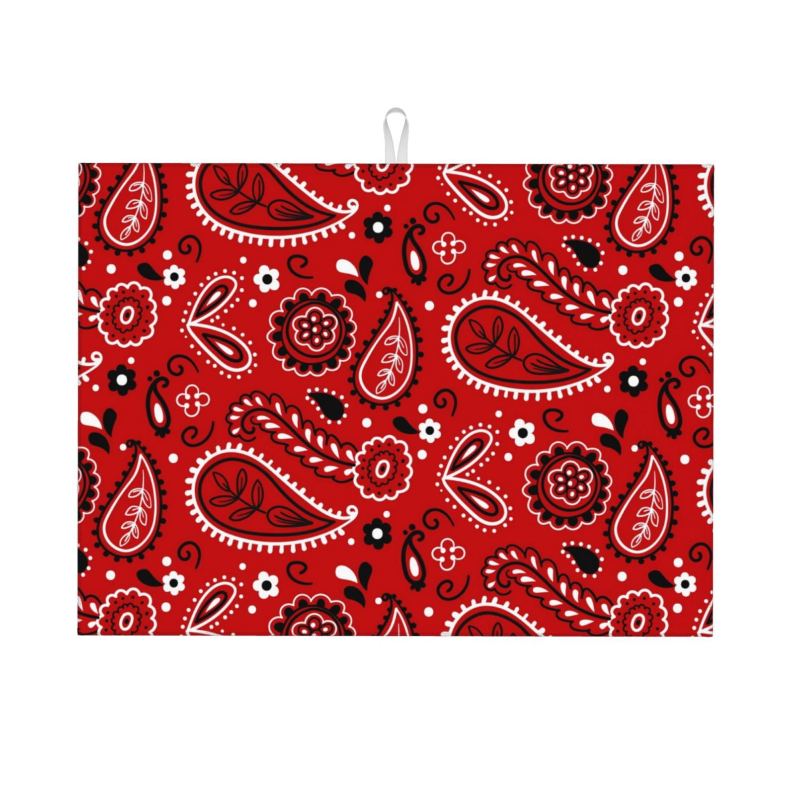 Dish Drying Mats for Kitchen Counter - Red Vintage Paisley Pattern ...