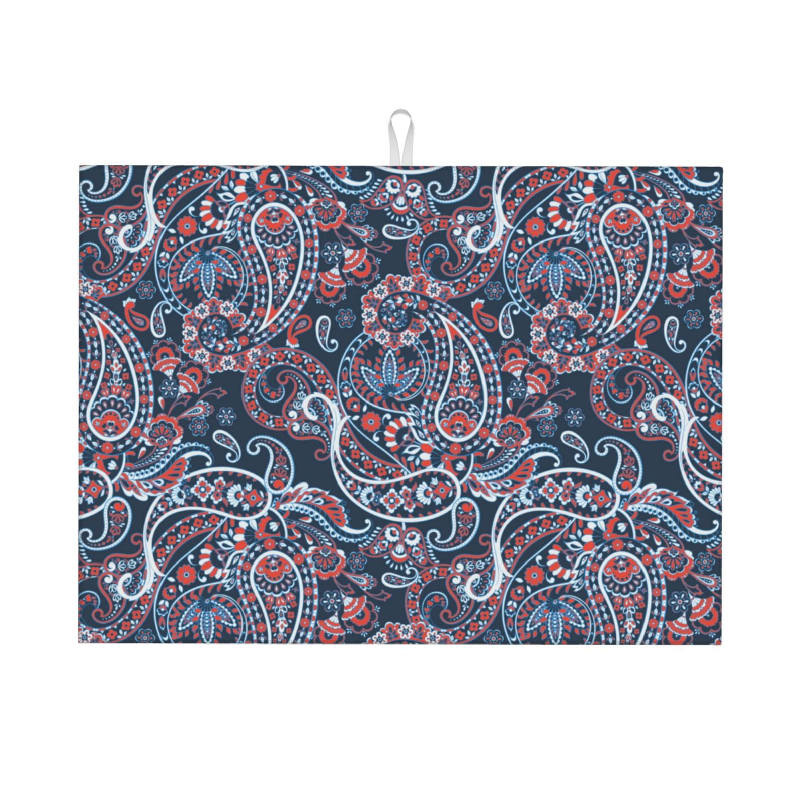 Dish Drying Mats for Kitchen Counter - Red White Blue Paisley 18x24in ...