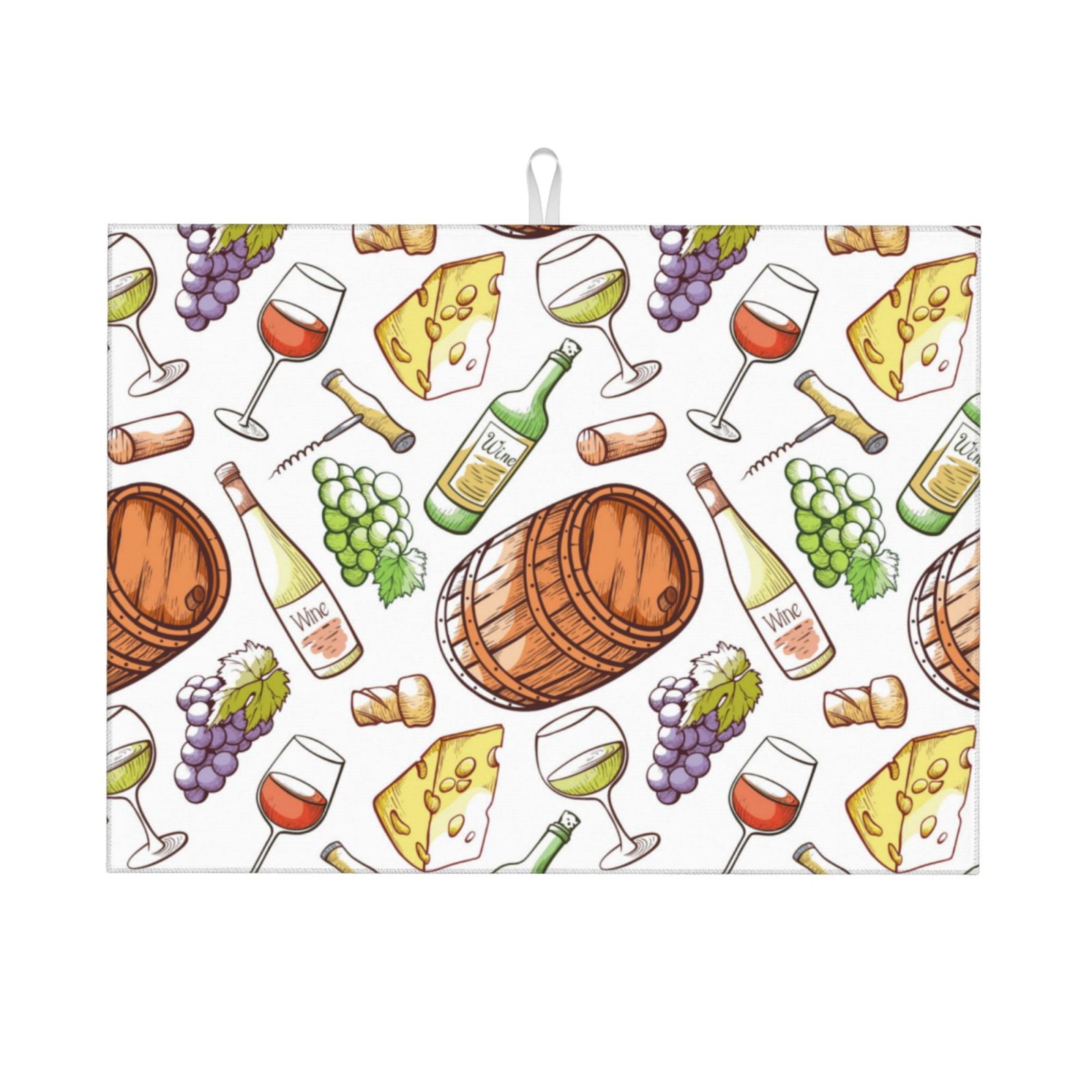 Dish Drying Mats for Kitchen Counter - Red Wine Cheese Grapes 18x24in ...