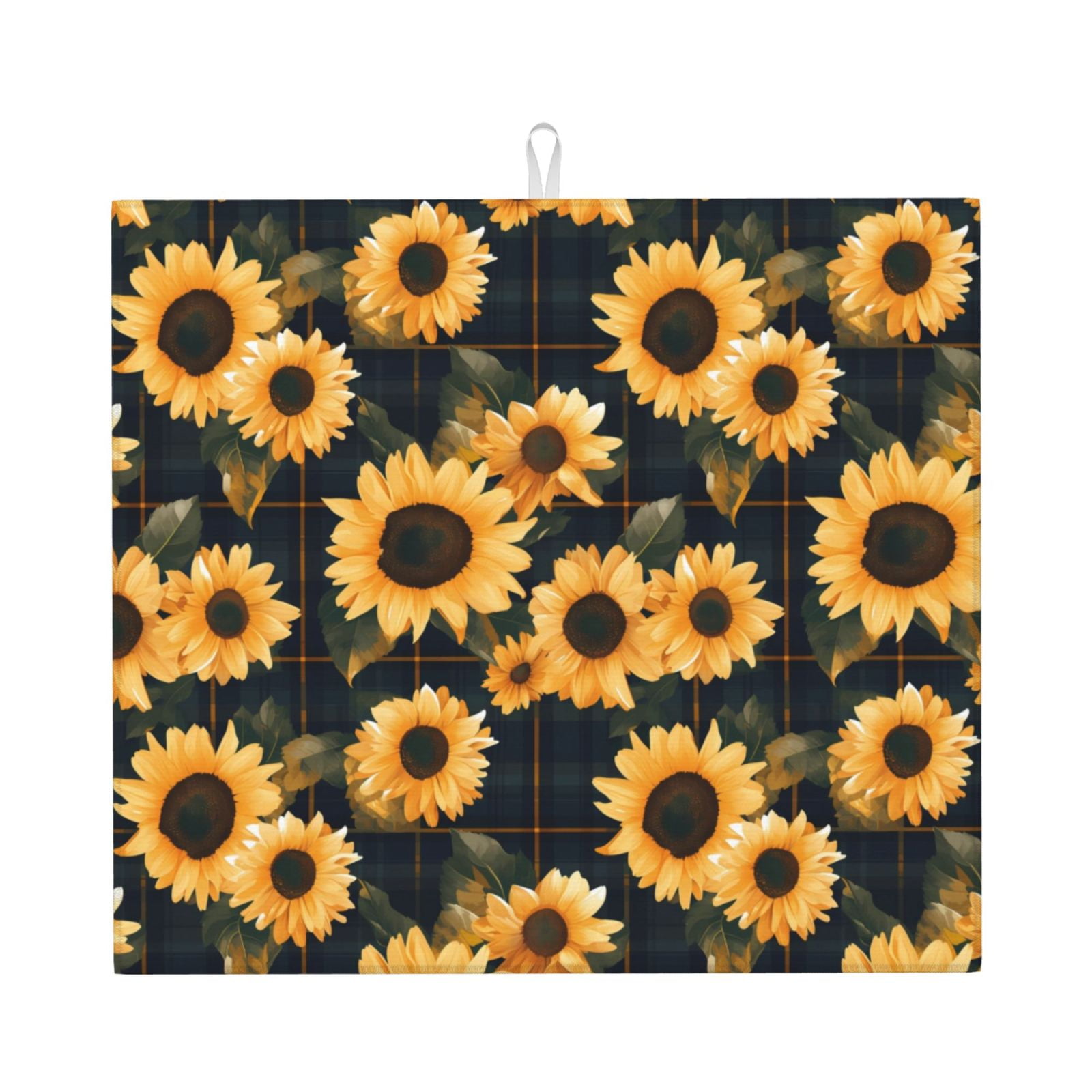 Dish Drying Mats for Kitchen Counter, Scottish Blue Plaid Sunflower ...