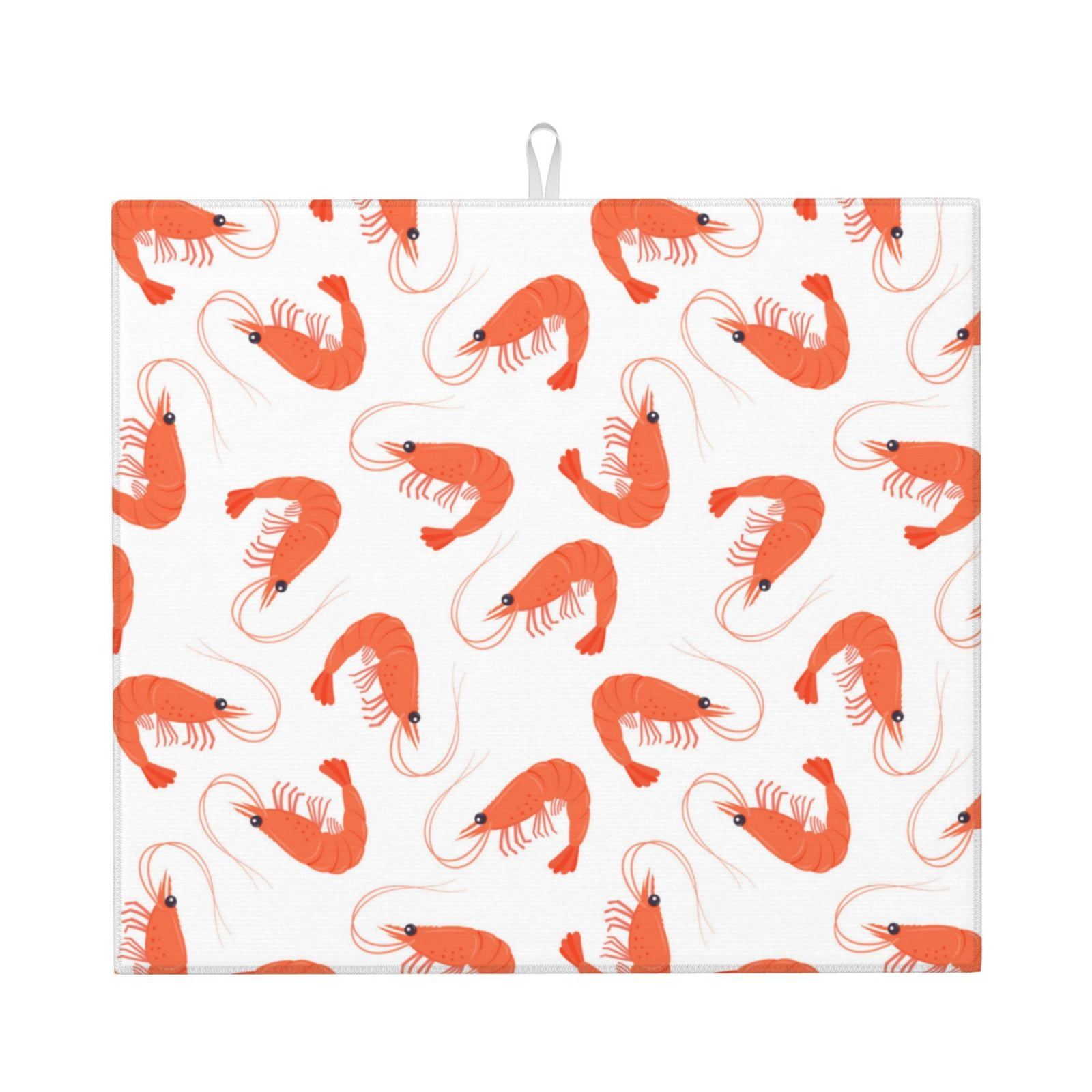 Dish Drying Mats for Kitchen Counter, Simple Shrimp Print White 16x18in ...
