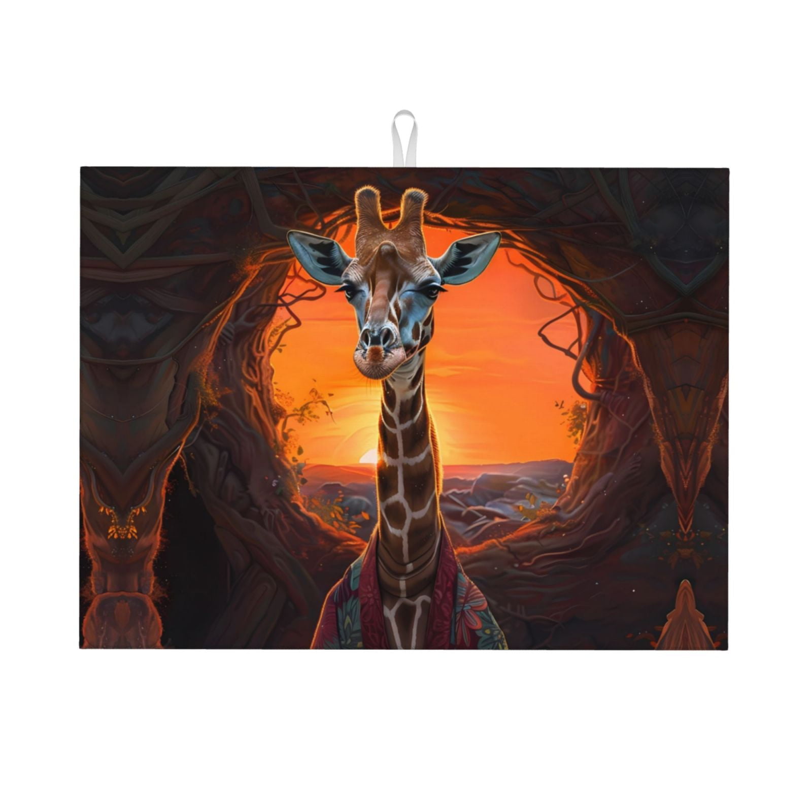 Dish Drying Mats for Kitchen Counter - Tree Hollow Meditating Giraffe ...