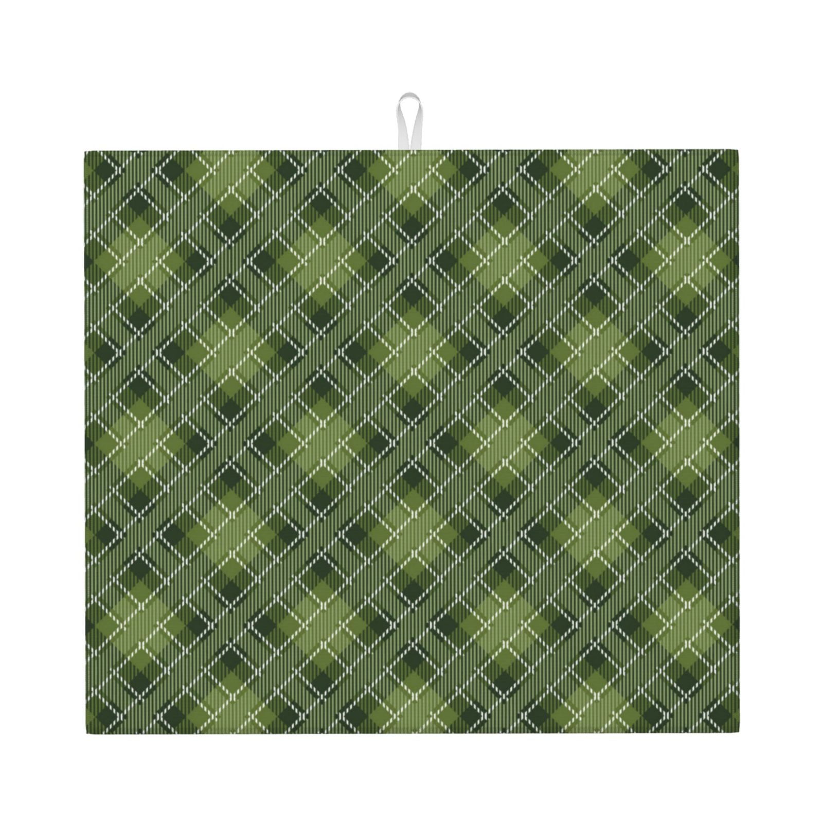 Dish Drying Mats for Kitchen Counter, green plaid 16x18in Dish Drying ...