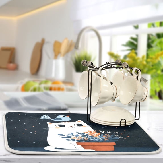 Dish Drying Mats for Kitchen Coffee Machine Mat The Little Bird on The ...