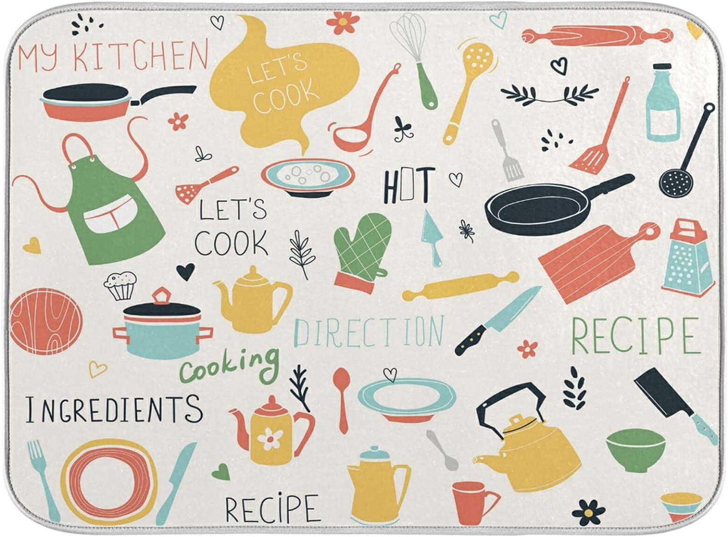 Dish Drying Mats for Kitchen Counter Kitchen Doodle Pattern Microfiber ...
