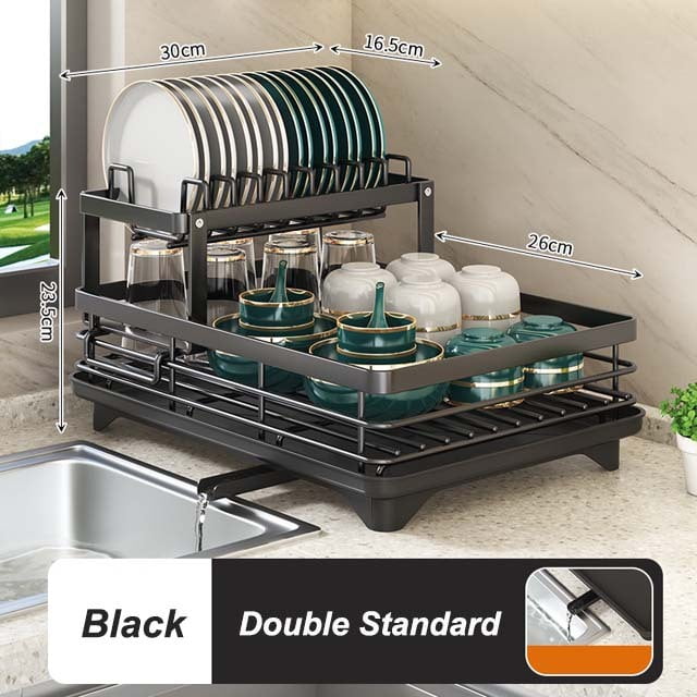 Dish Drying Rack 1/2 Tiers Kitchen Utensils Storage Rack Bowls Knife ...