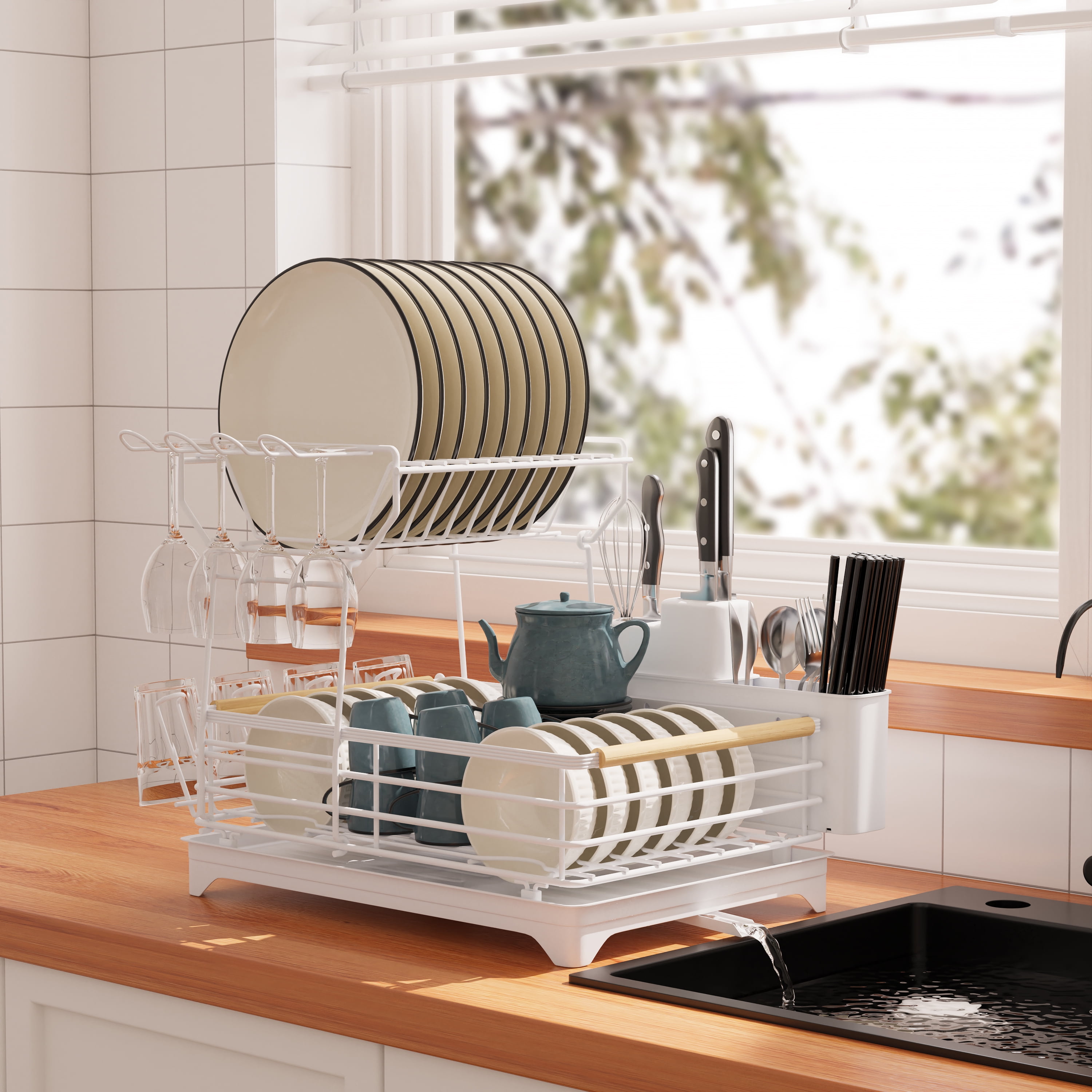 Dish Drying Rack, 2 Tier Compact Dish Rack for Kitchen Counter, 10'' H ...