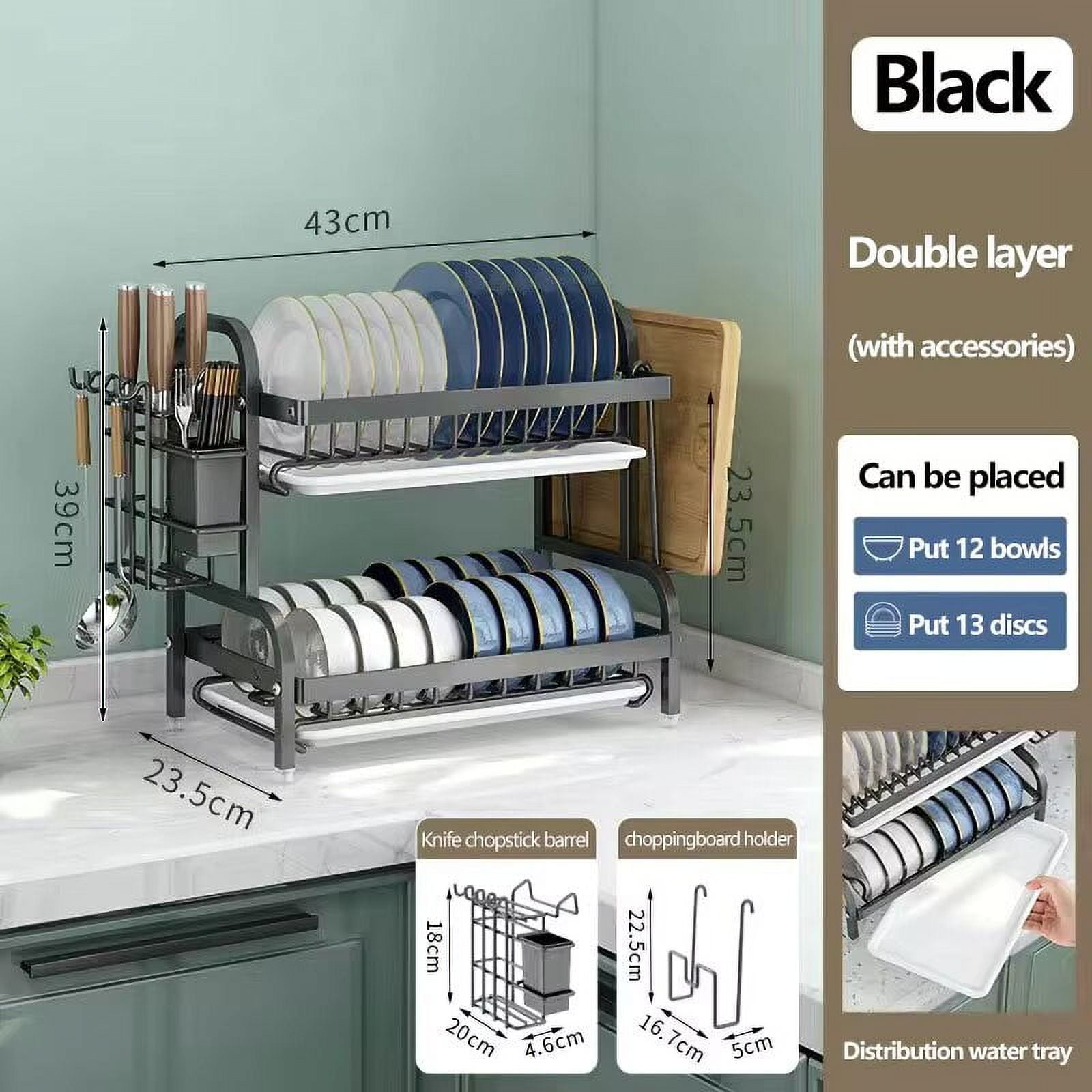 Dish Drying Rack 2-Tier Compact Kitchen Dish Rack Drainboard Set Large ...
