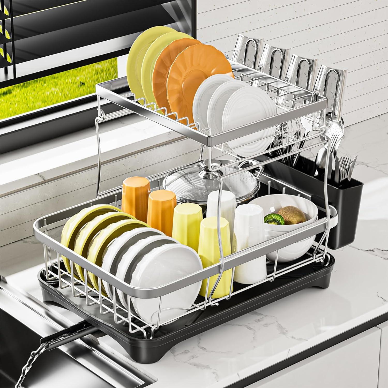 Dish Drying Rack 2-Tier Dish Racks for Kitchen Counter, Adjustable ...