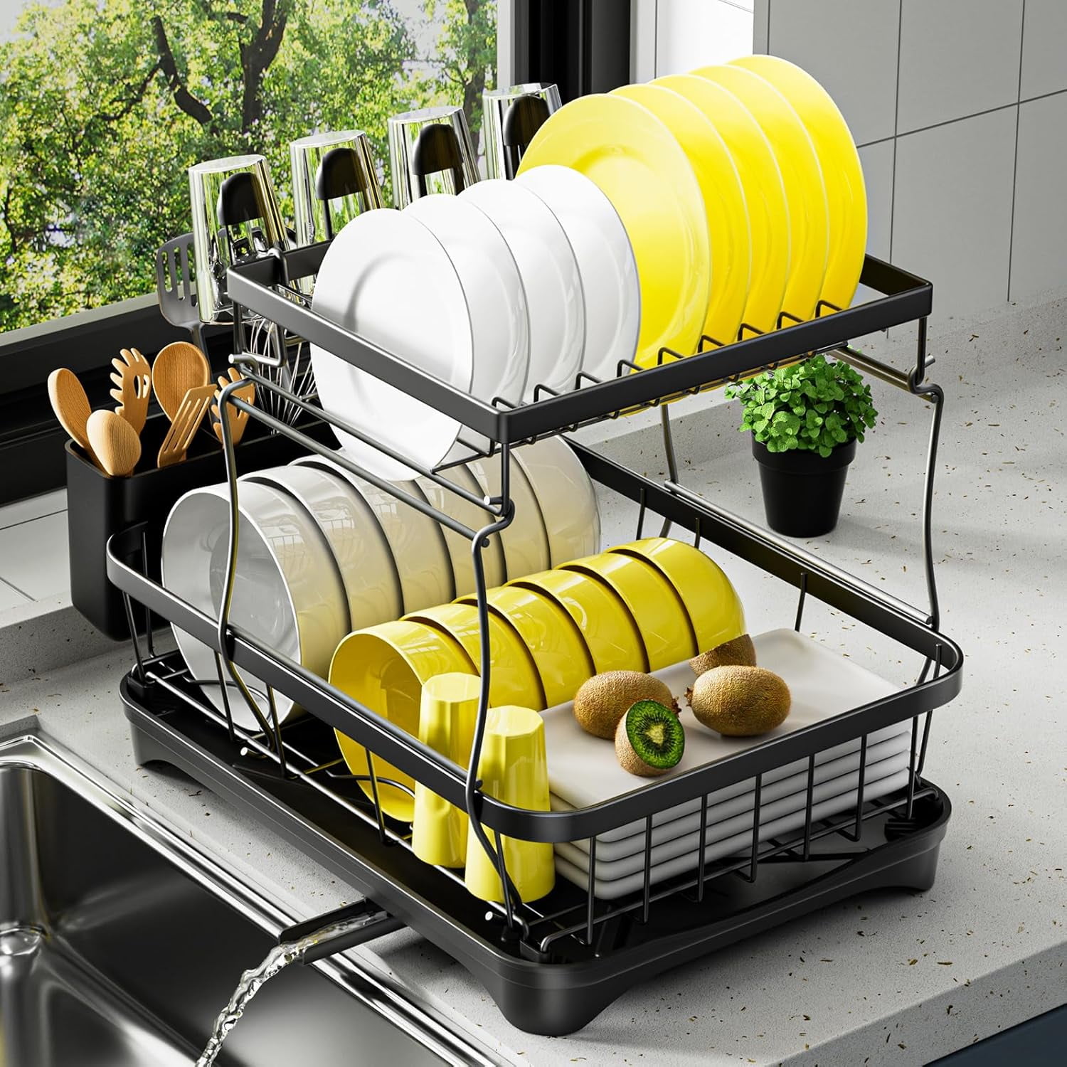 Dish Drying Rack 2-Tier Dish Racks for Kitchen Counter, Adjustable ...