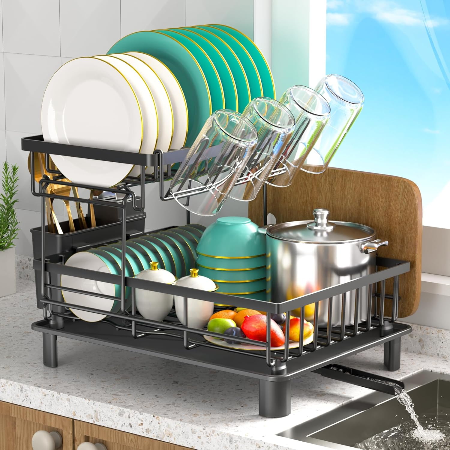 Dish Drying Rack, 2 Tier Dish Racks for Kitchen Counter, Detachable ...