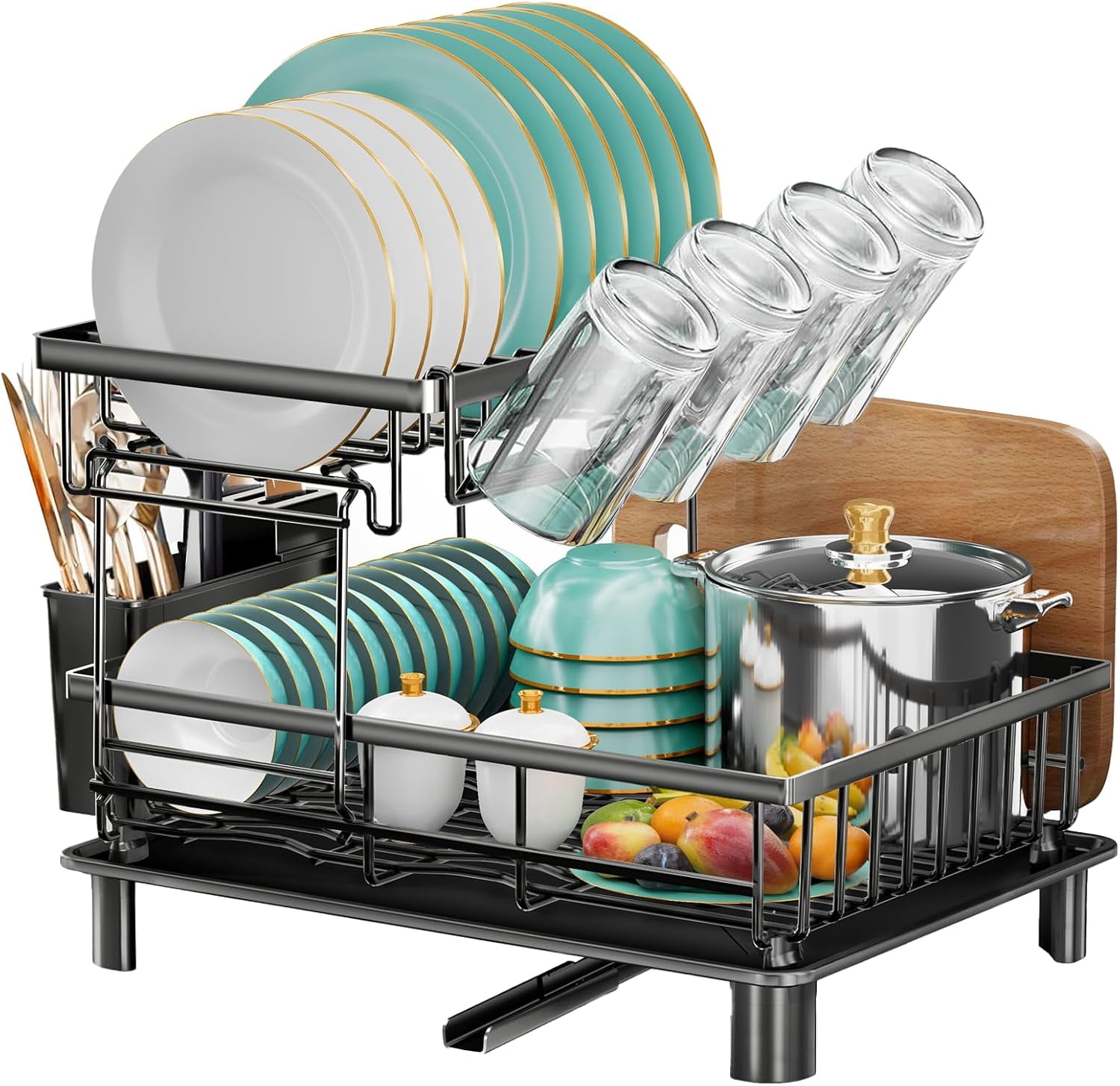 Dish Drying Rack, 2 Tier Dish Racks for Kitchen Counter,Large Capacity Detachable Dish Rack ...