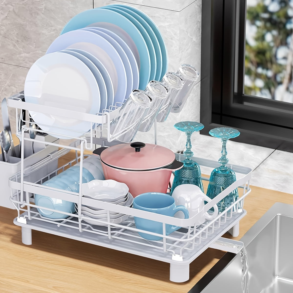 Dish Drying Rack, 2 Tier Dish Racks For Kitchen Counter, Large ...