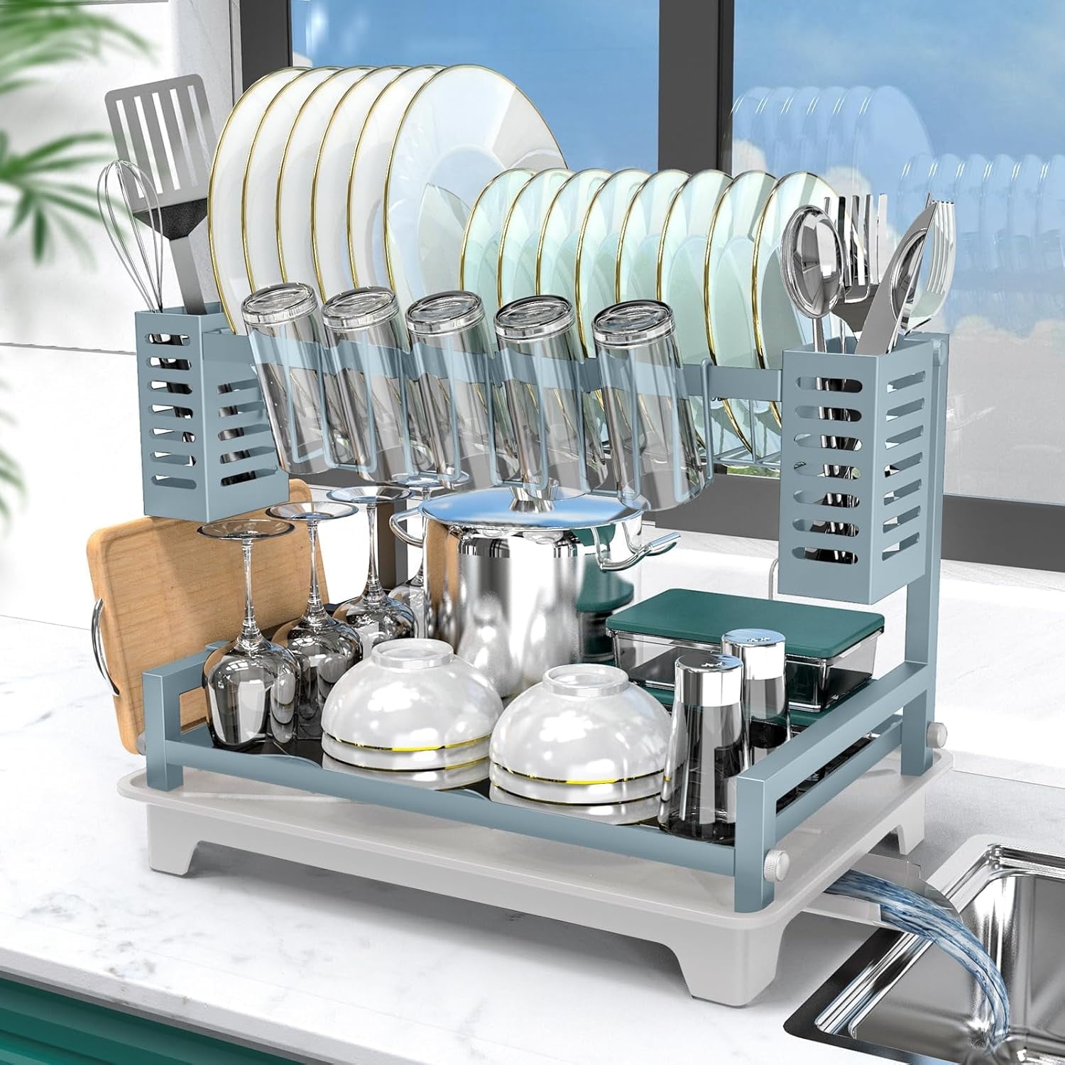 Dish Drying Rack: 2 Tier Dish Racks for Kitchen Counter and Sink ...