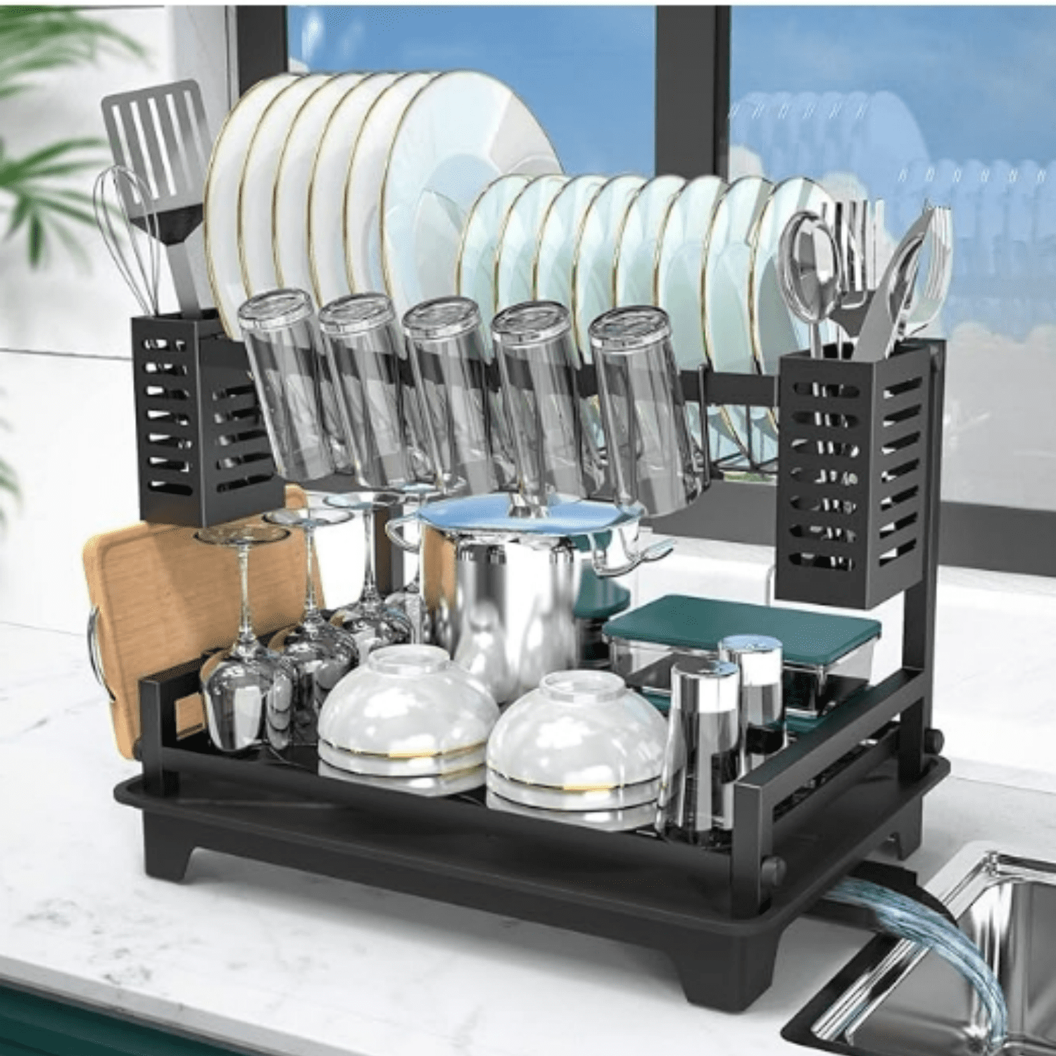 Dish Drying Rack: 2 Tier Dish Racks for Kitchen Counter and Sink - Large Dish Drying Rack with ...