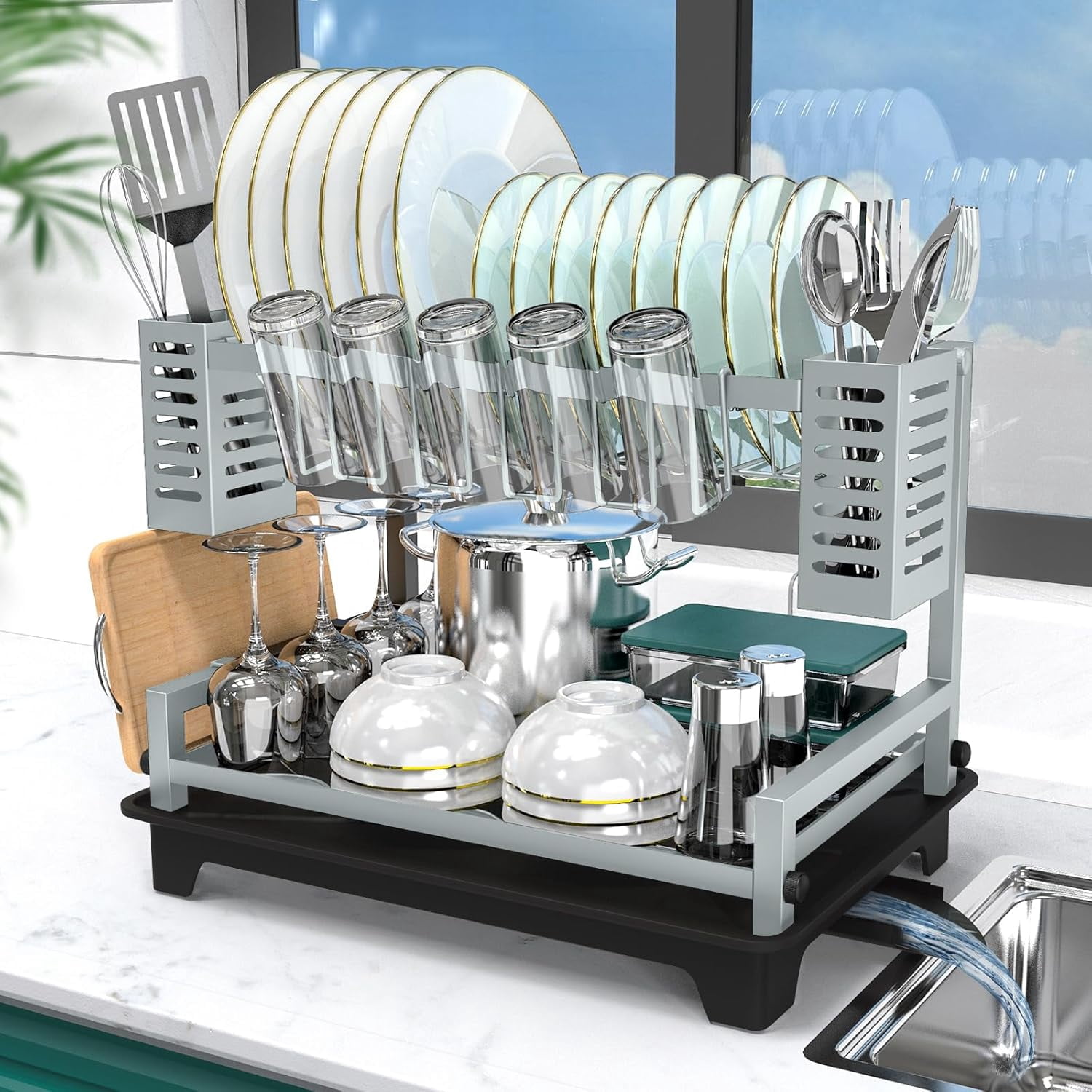 Dish Drying Rack: 2 Tier Dish Racks for Kitchen Counter and Sink ...