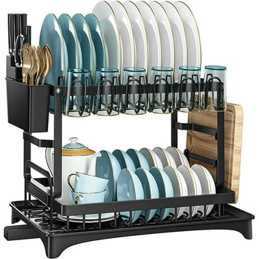 Utoplike Wooden Teak Dish Dryer: 2 Tier, Collapsible Rack with Plate ...