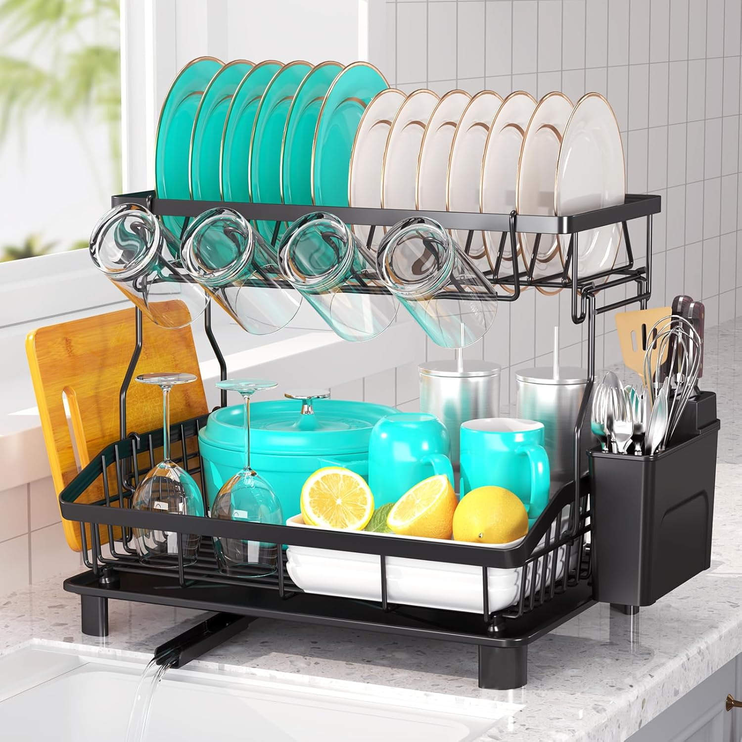 Dish Drying Rack - 2 Tier Large Capacity Dish Rack- Dish Racks for ...
