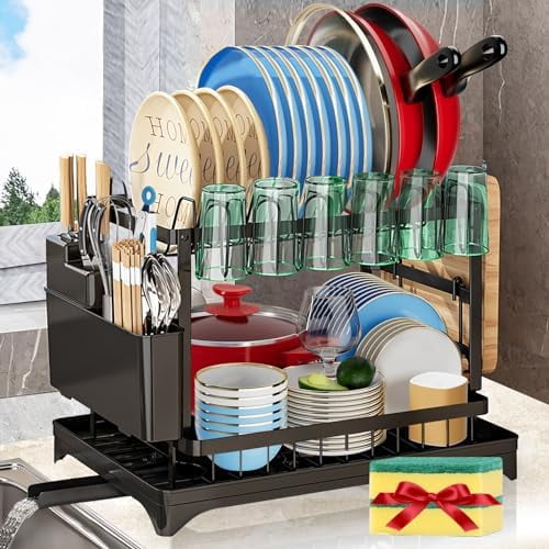 Dish Drying Rack, 2 Tier Large Dish Drying Rack for Kitchen Counter ...