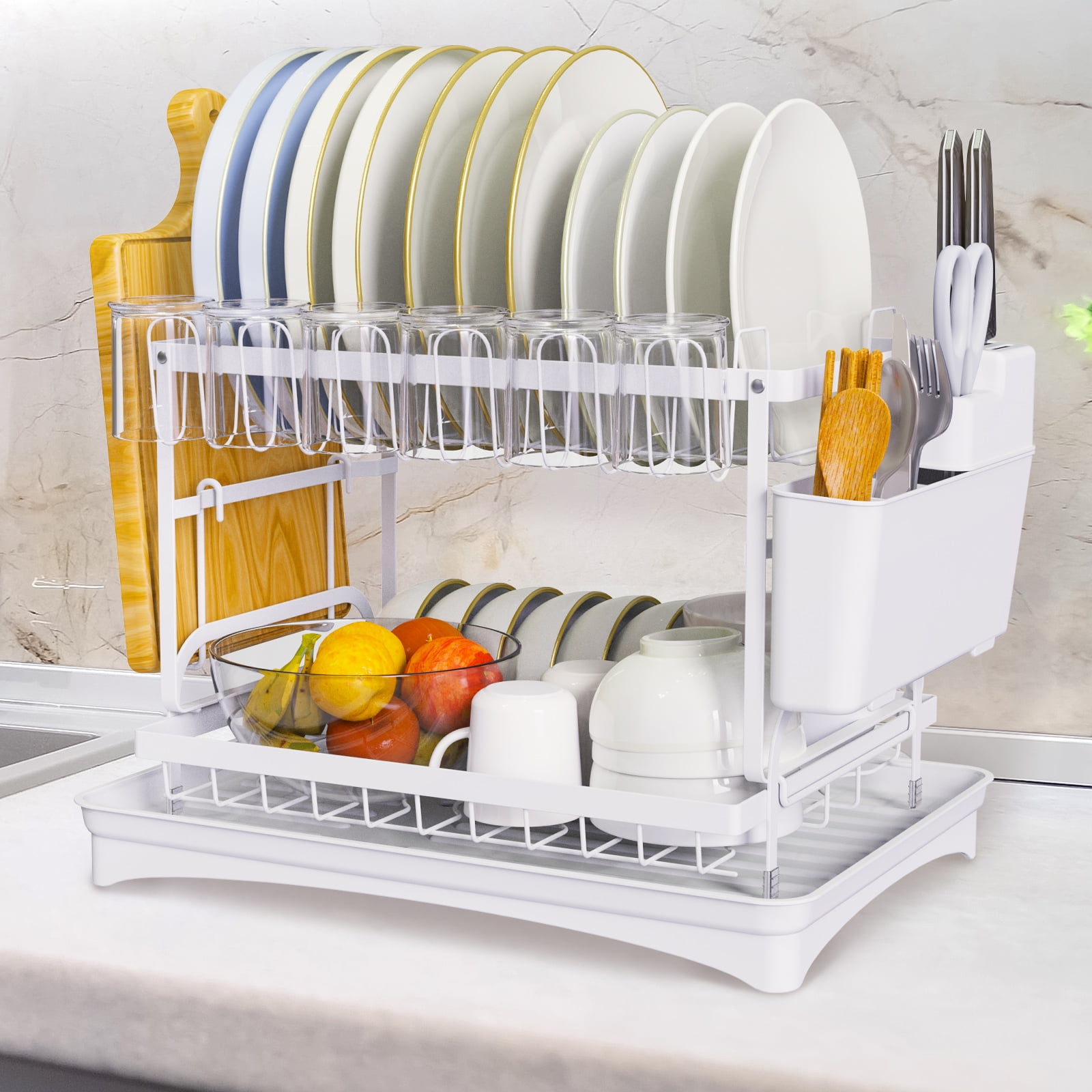 Dish Drying Rack, 2 Tier Dish Racks for Kitchen Counter, Large Dish ...