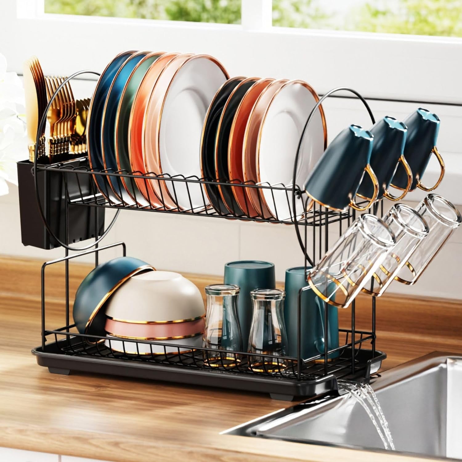 Dish Drying Rack - 2 Tier Small Dish Racks for Kitchen Counter with ...