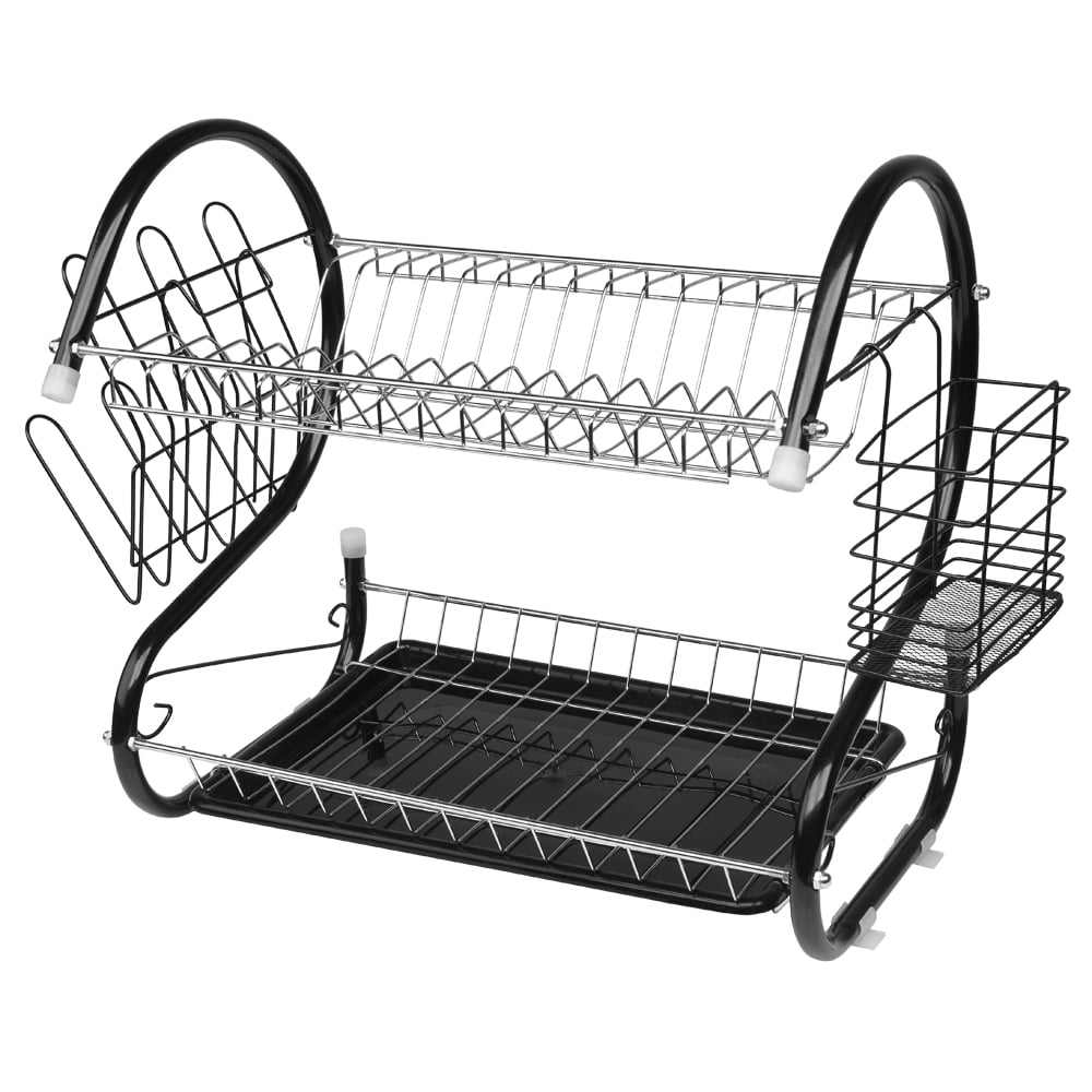 Dish Drying Rack 2-Tier Small Dish Rack with Drainboard, Utensils ...
