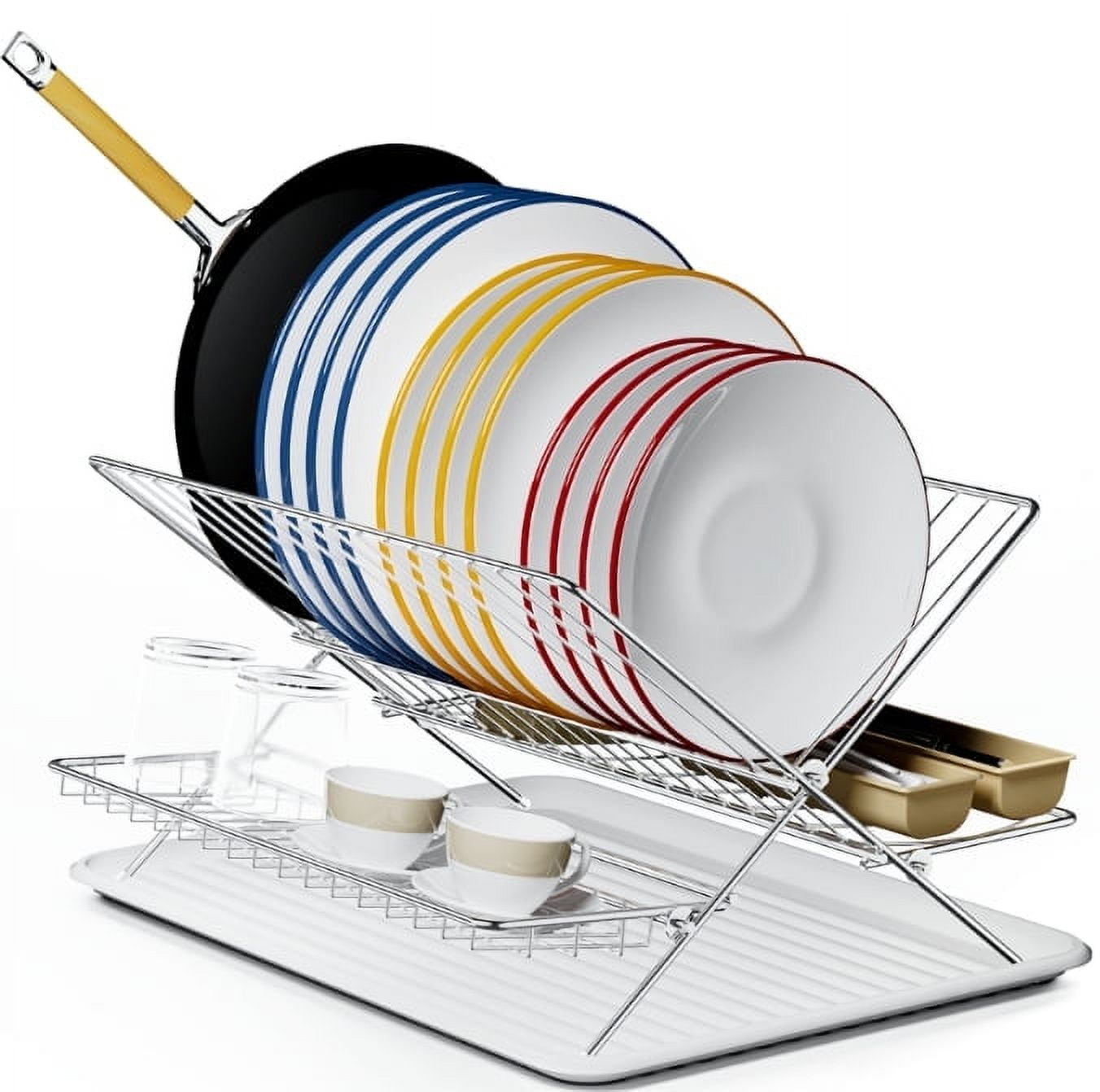 Tababao 2-Tier Stainless Steel Foldable Dish Racks - Walmart.com