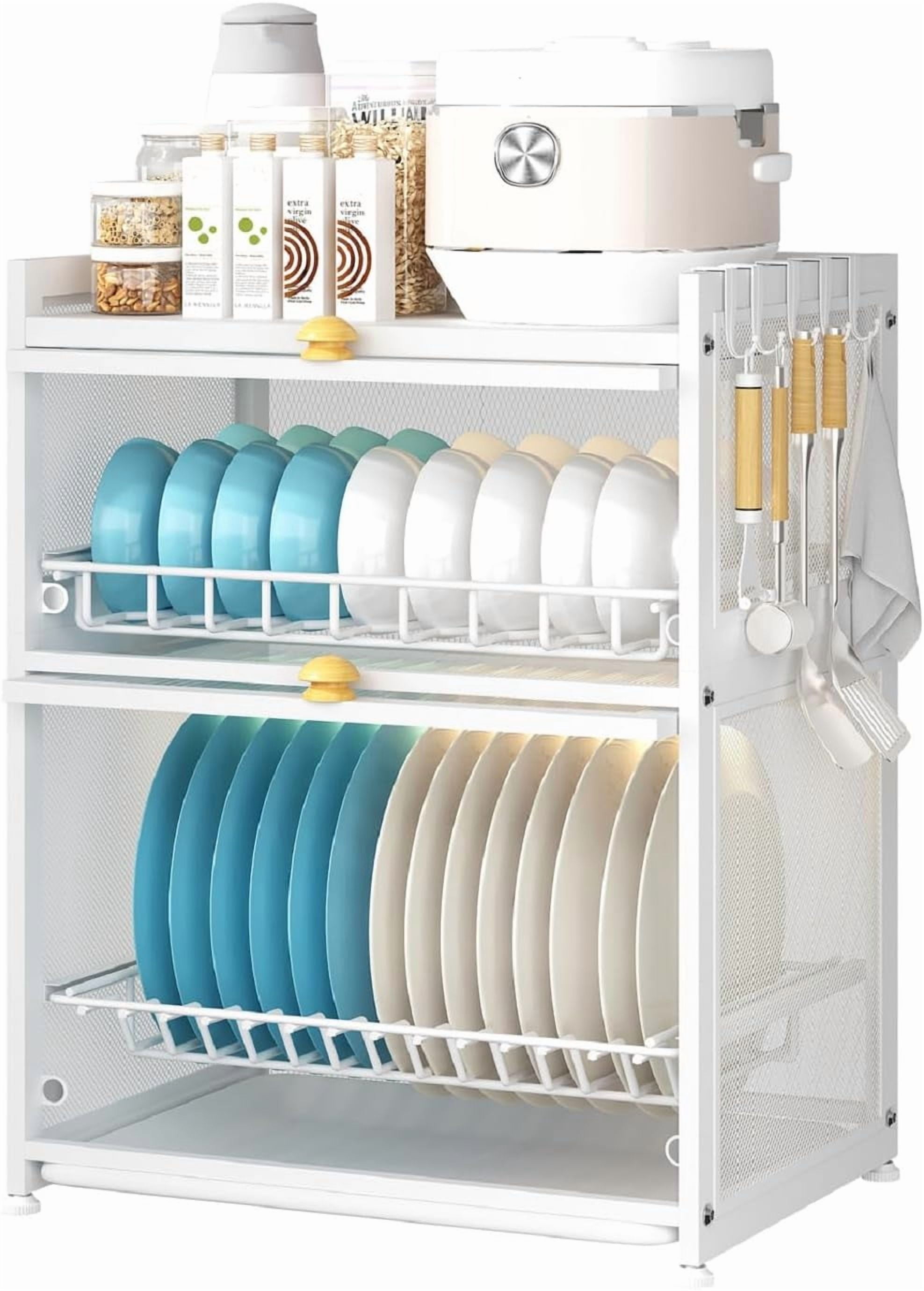 Dish Drying Rack, 3 Tier Kitchen Dish Drying Cabinet with Pull-Out ...