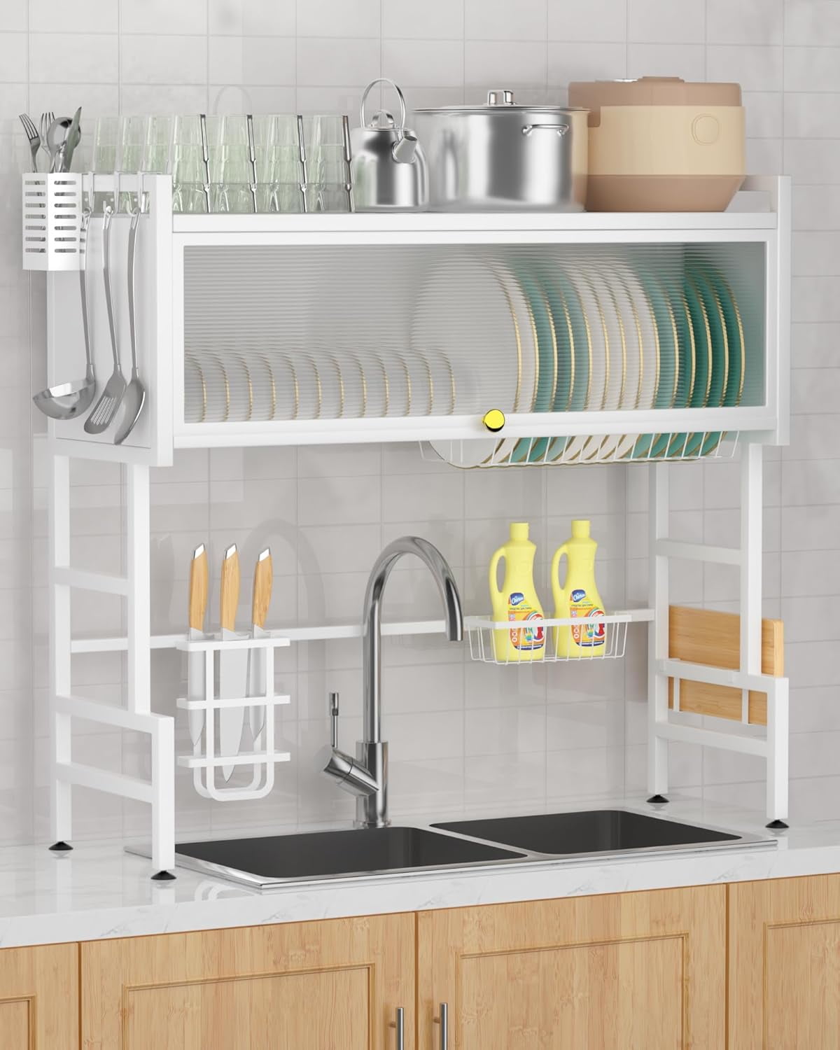 Dish Drying Rack, 3 Tier Over The Sink Dish Drainer Drying Rack, 33.5 ...