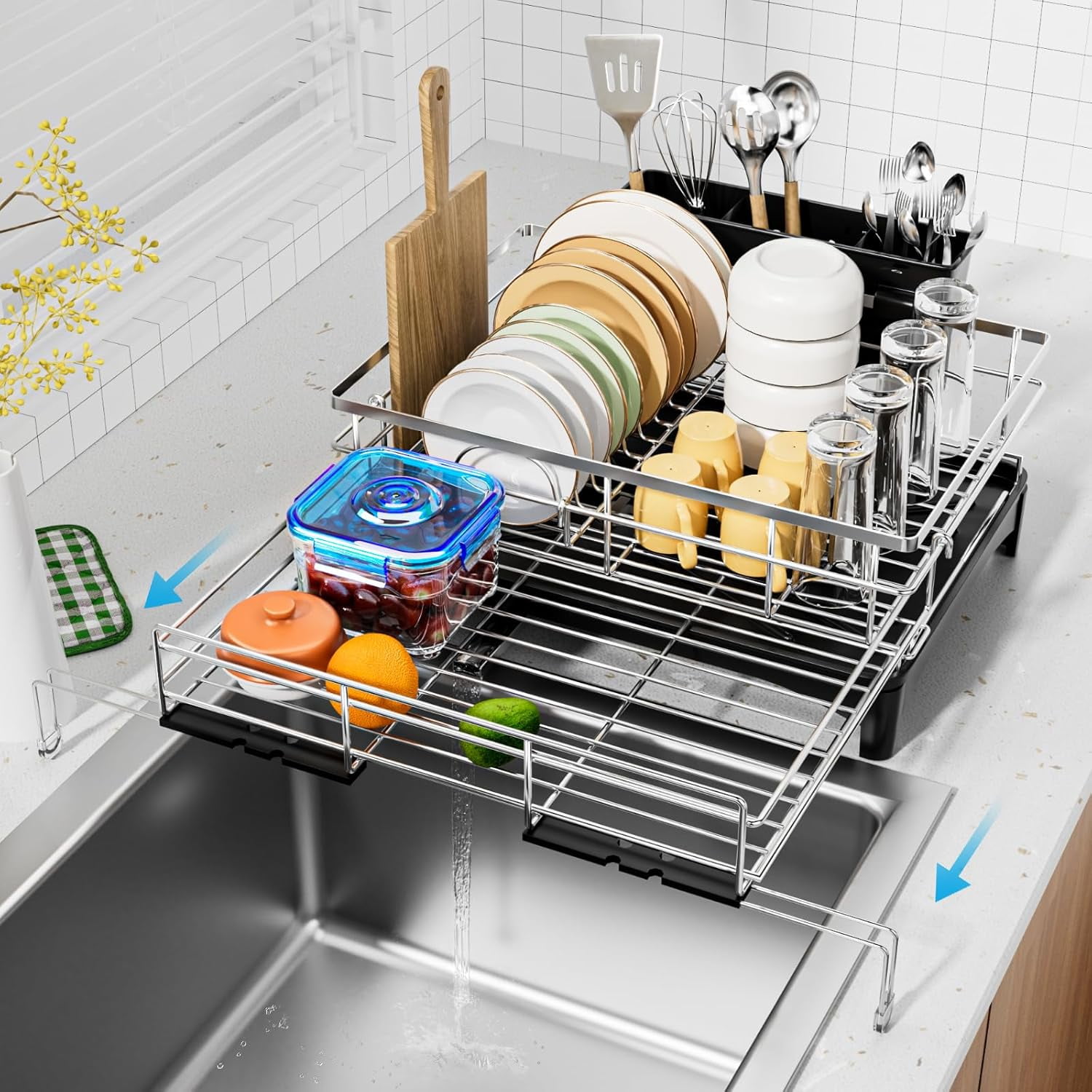 Dish Drying Rack, 304 Stainless Steel Expandable Dish Drainer for ...