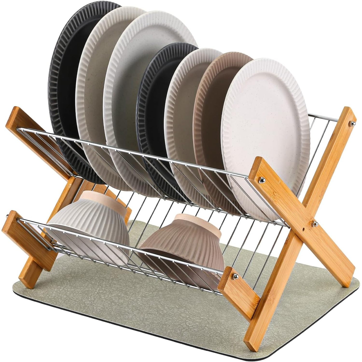 Dish Drying Rack Bamboo -Foldable Dish Drying Rack with Dish Drying Mat ...
