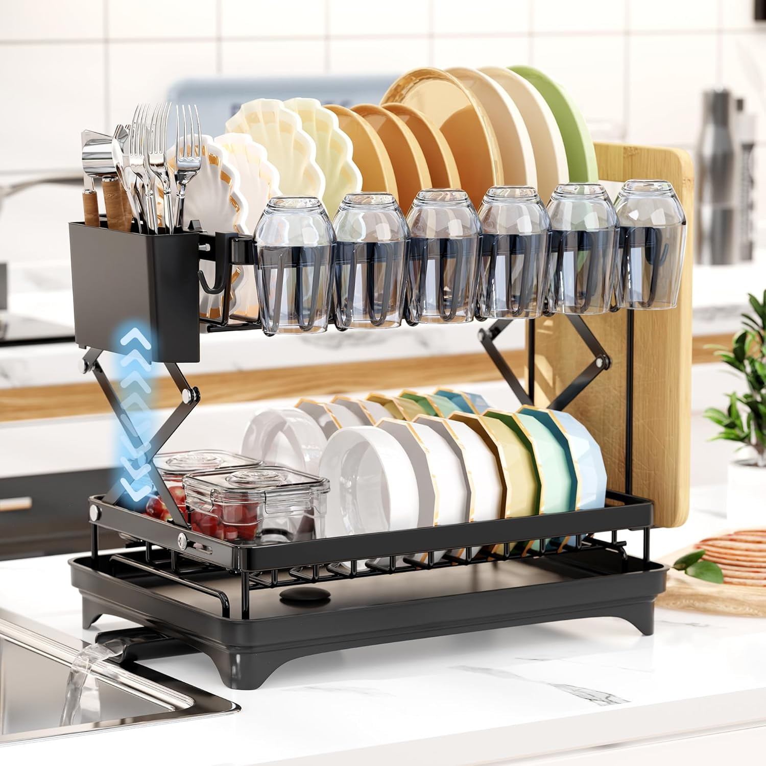 Dish Drying Rack Collapsible & Rustproof, 2 Tier Dish Rack with ...