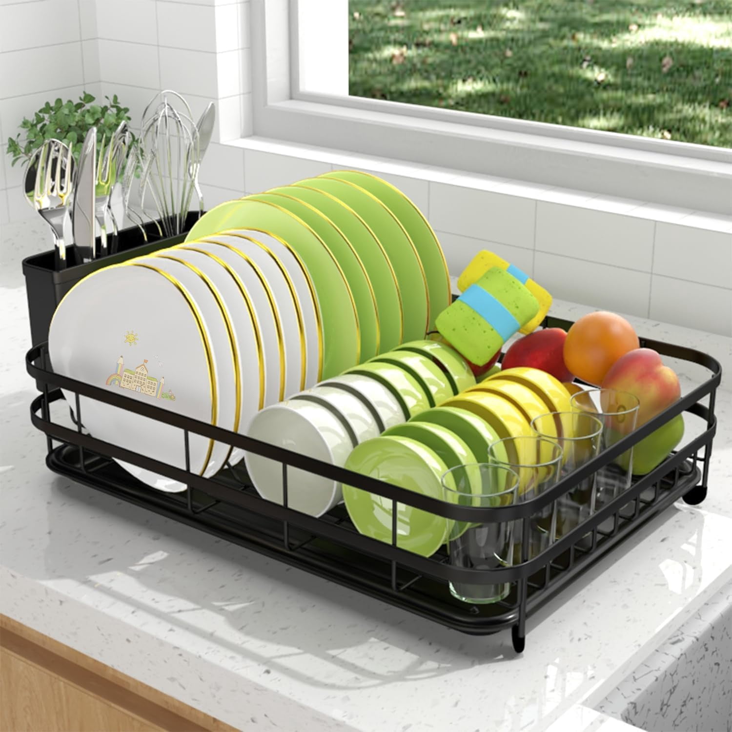 Dish Drying Rack, Compact Dish Rack for Kitchen Counter, Dish Drainers ...
