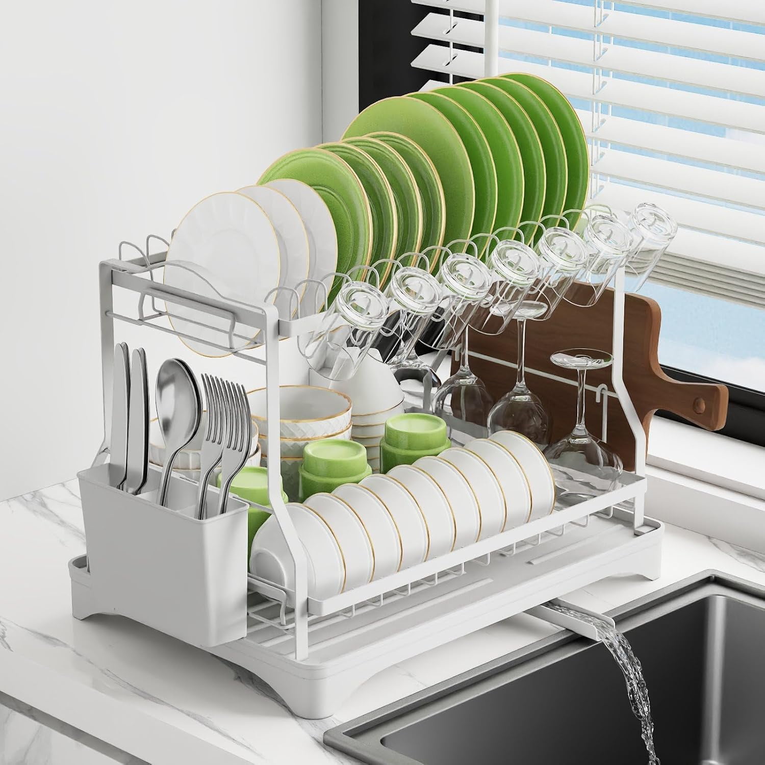 Dish Drying Rack, Dish Rack 2 Tiers for Kitchen Counter, Space-Saving ...