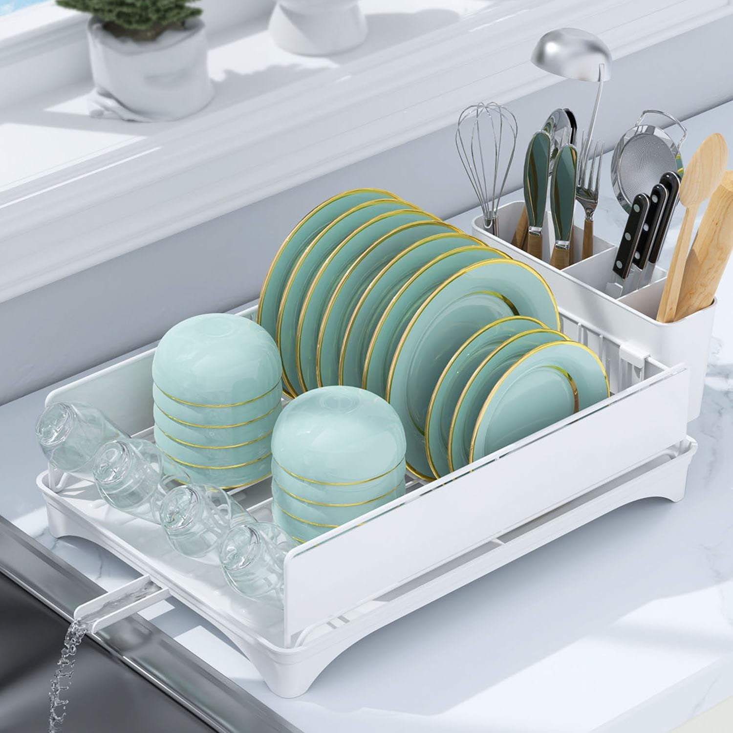 Dish Drying Rack, Dish Racks for Kitchen Counter with Drain, Dish ...