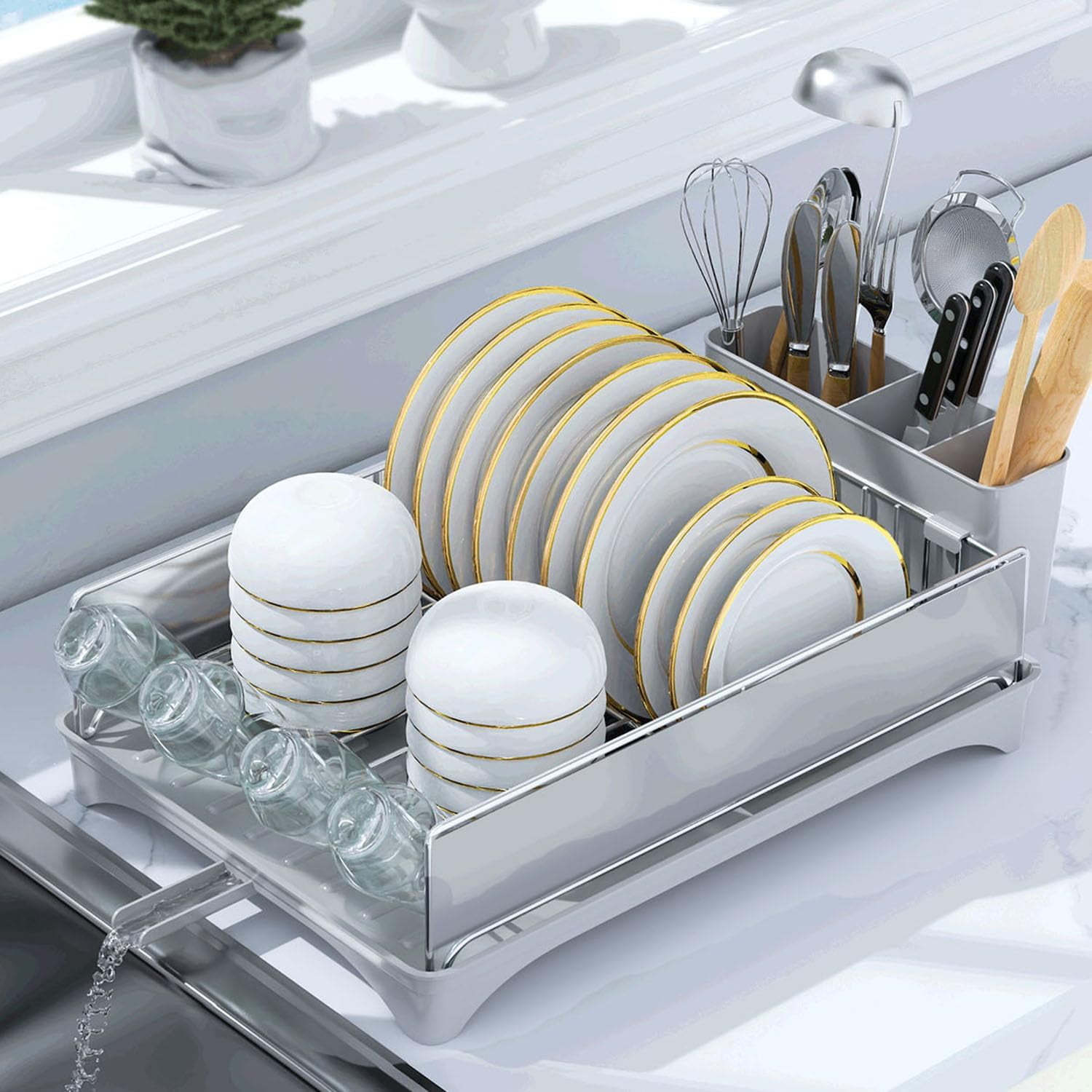 Dish Drying Rack, Dish Racks for Kitchen Counter with Drain, Dish ...