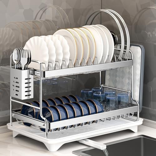 Dish Drying Rack, Double Layered countertop Kitchen Organizer with ...