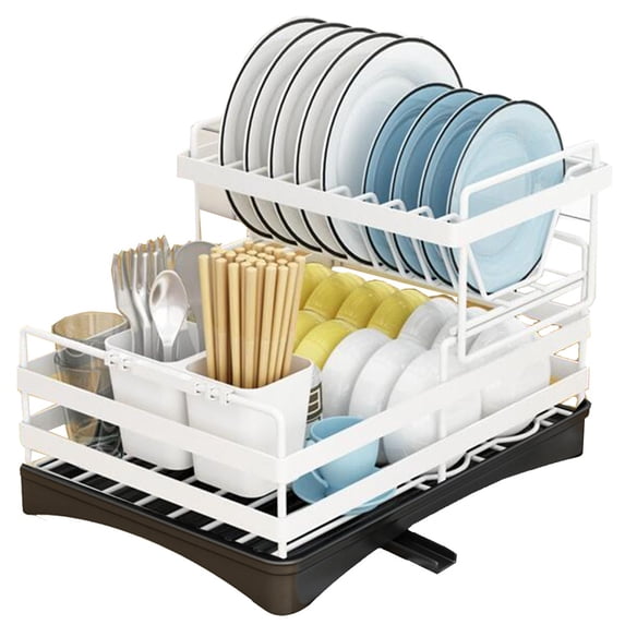 Dish Drying Rack With Drainboard, 2 Tier Dish Racks For Kitchen Counter ...