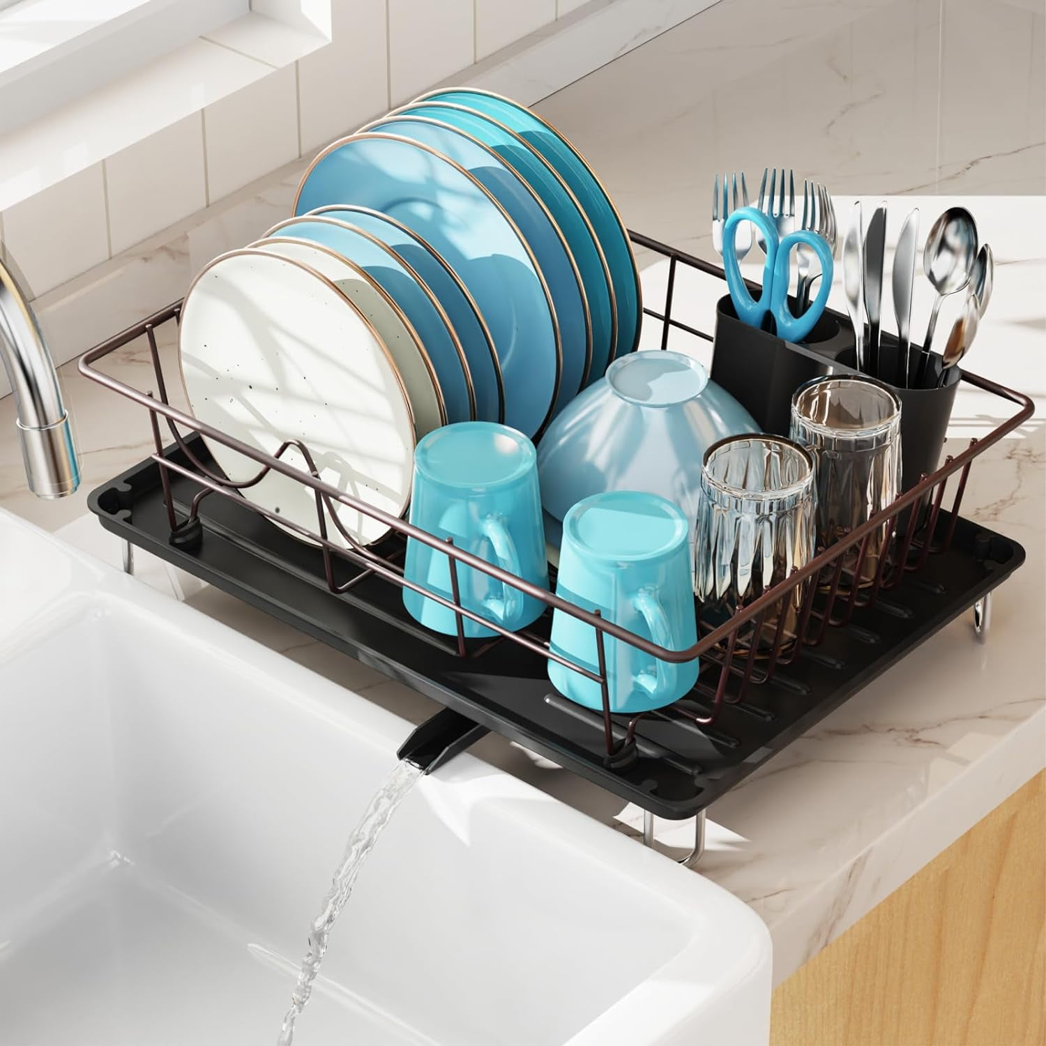 Dish Drying Rack with Drainboard - Compact Dish Racks for Kitchen ...