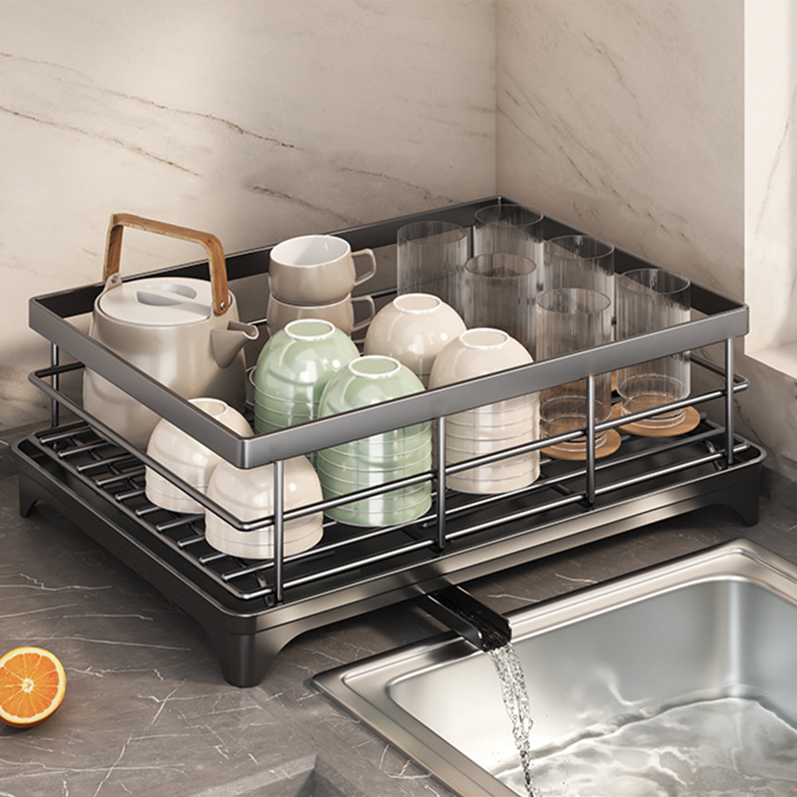 Dish Drying Rack with Drainboard | Stainless Steel Kitchen Counter Dish ...