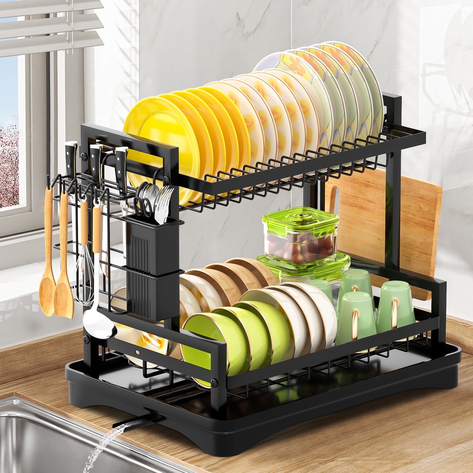 EILSORRN 2 Tier Stainless Steel Dish Drying Rack with Utensil Holder ...