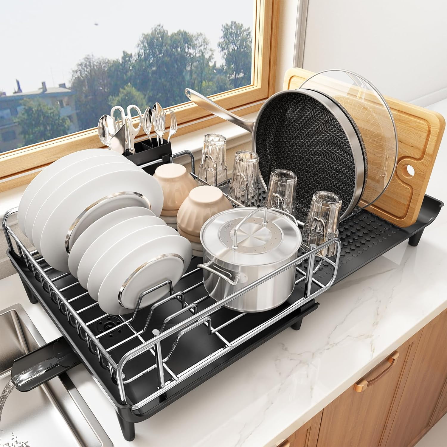 Dish Drying Rack - Expandable Dish Rack for Kitchen Counter, Large Dish ...