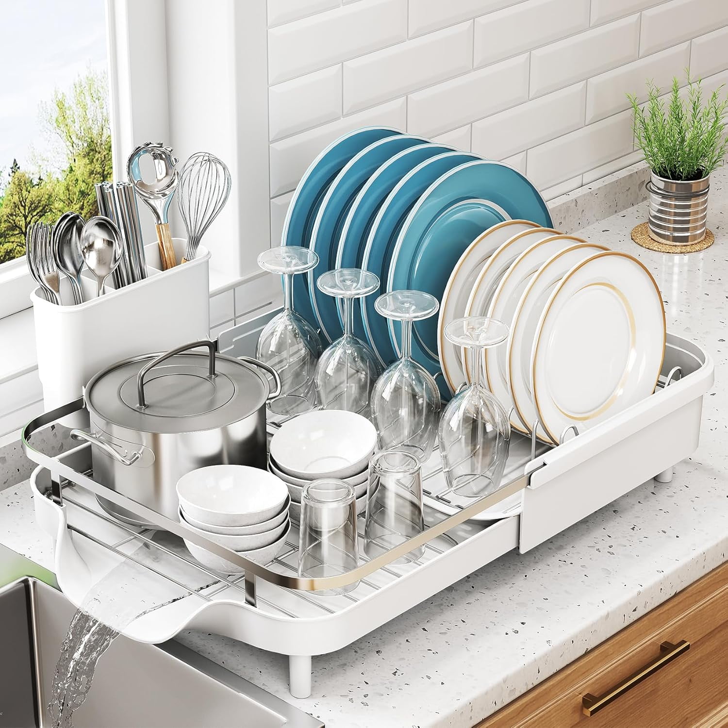 Dish Drying Rack, Expandable Dish Rack for Kitchen Counter, Stainless ...